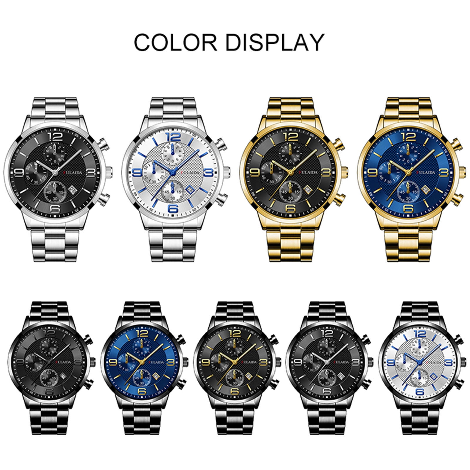 Watches for Men Fashion Sport Stainless Steel Case Steel Band Quartz ...