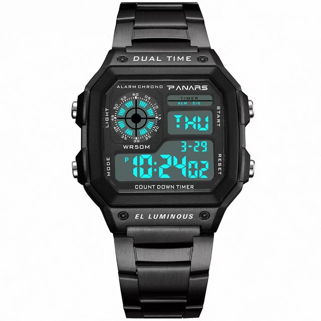 Watches for Men Fashion Trend Gold Multi-Function Waterproof Watch LED ...