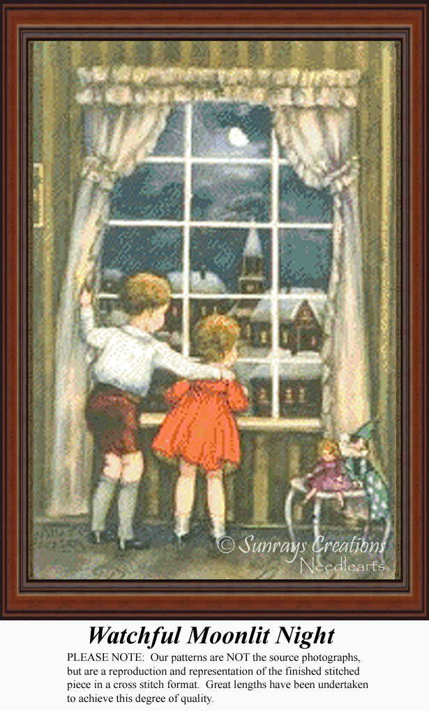 Watchful Moonlit Night, Vintage Counted Cross Stitch Pattern (Pattern ...