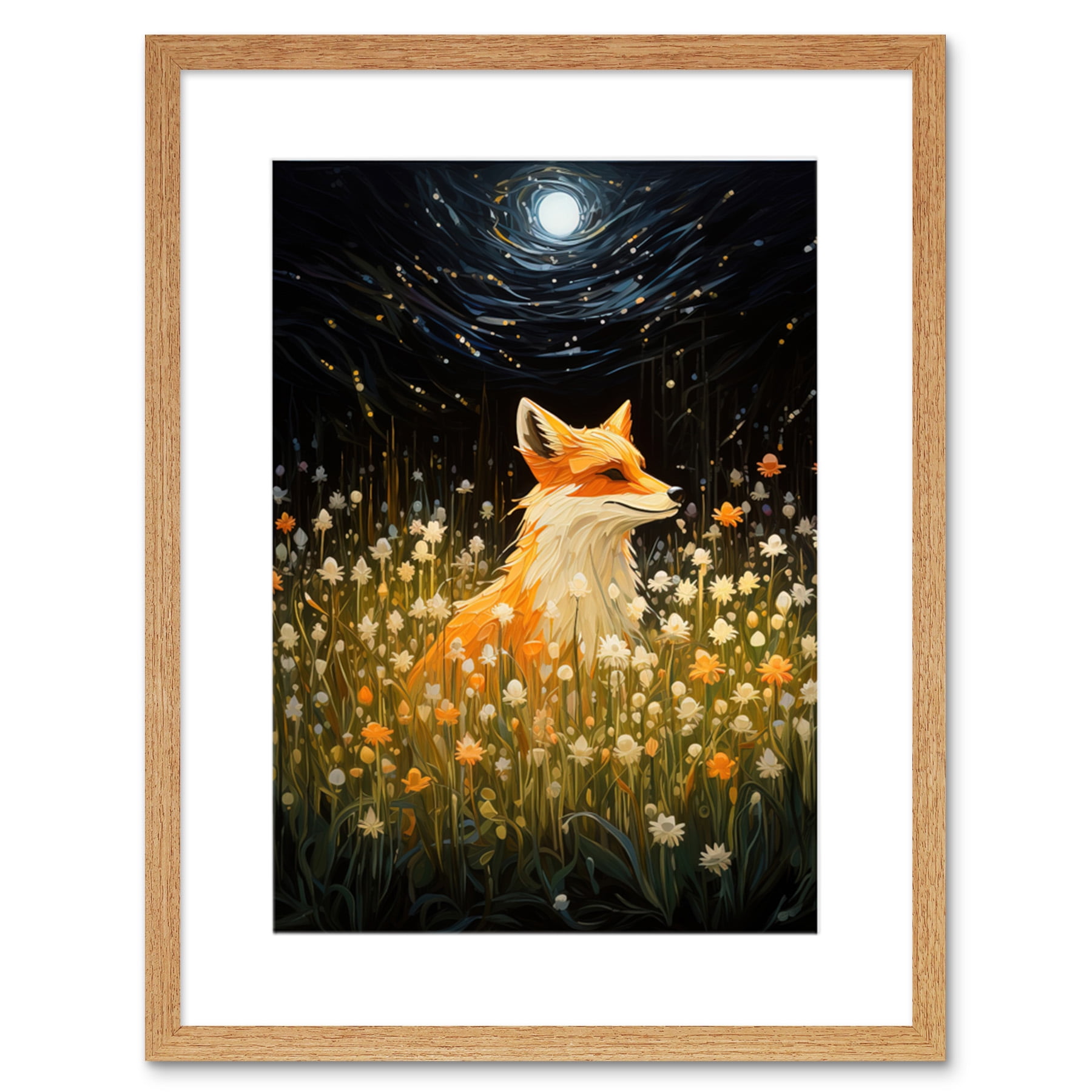 Watching the Fireflies Dance Happy Fox over a Wildflower Meadow Oil ...
