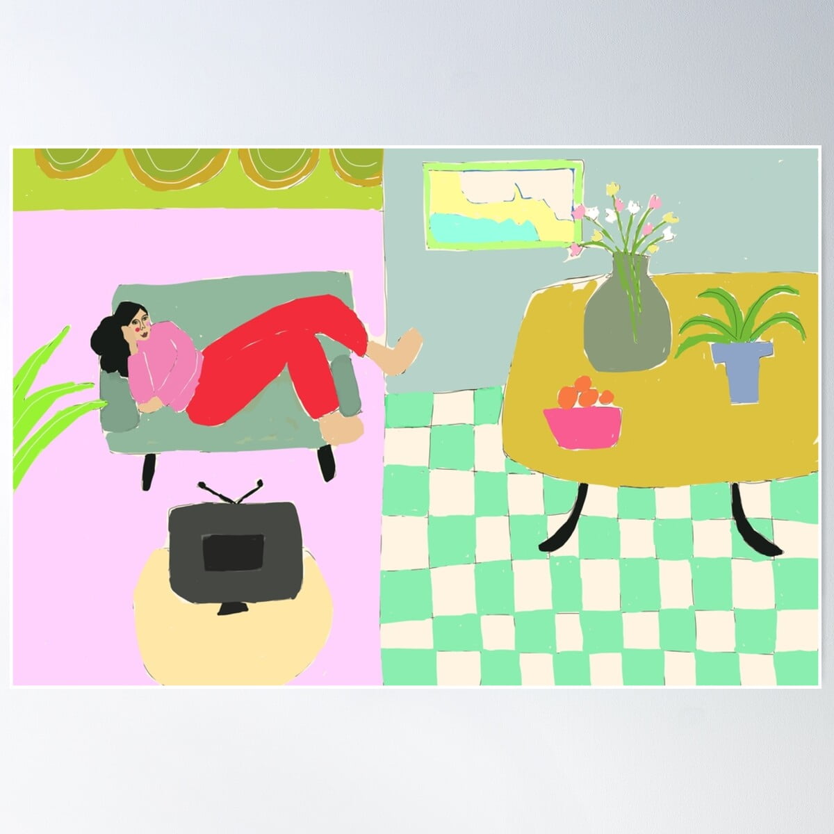 Watching Tv Poster Wall Art, Modern Wall Decor For Living Room Bedroom ...