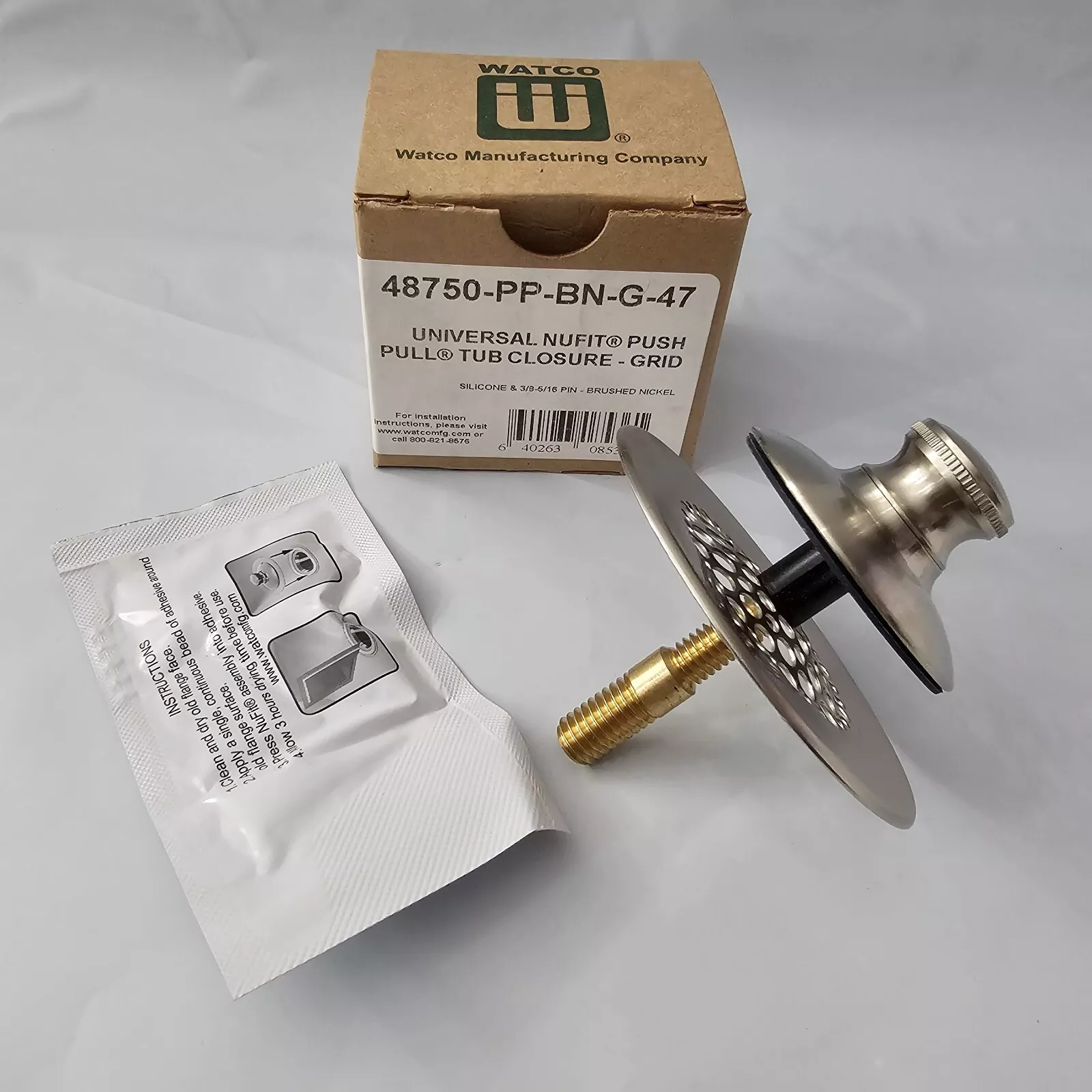 Watco 48750-Pp-Bn-G-47-Ns Universal Nufit Push Pull Tub Closure & Grid ...