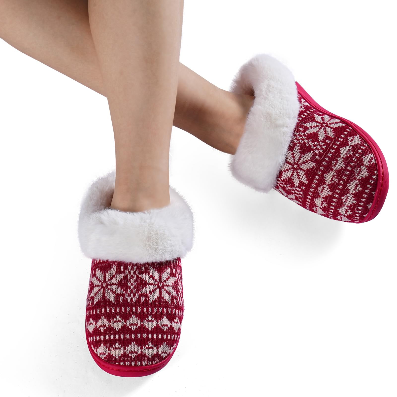 Watelves Women's Christmas Plaid Fuzzy Collar House Shoes, Warm Anti ...