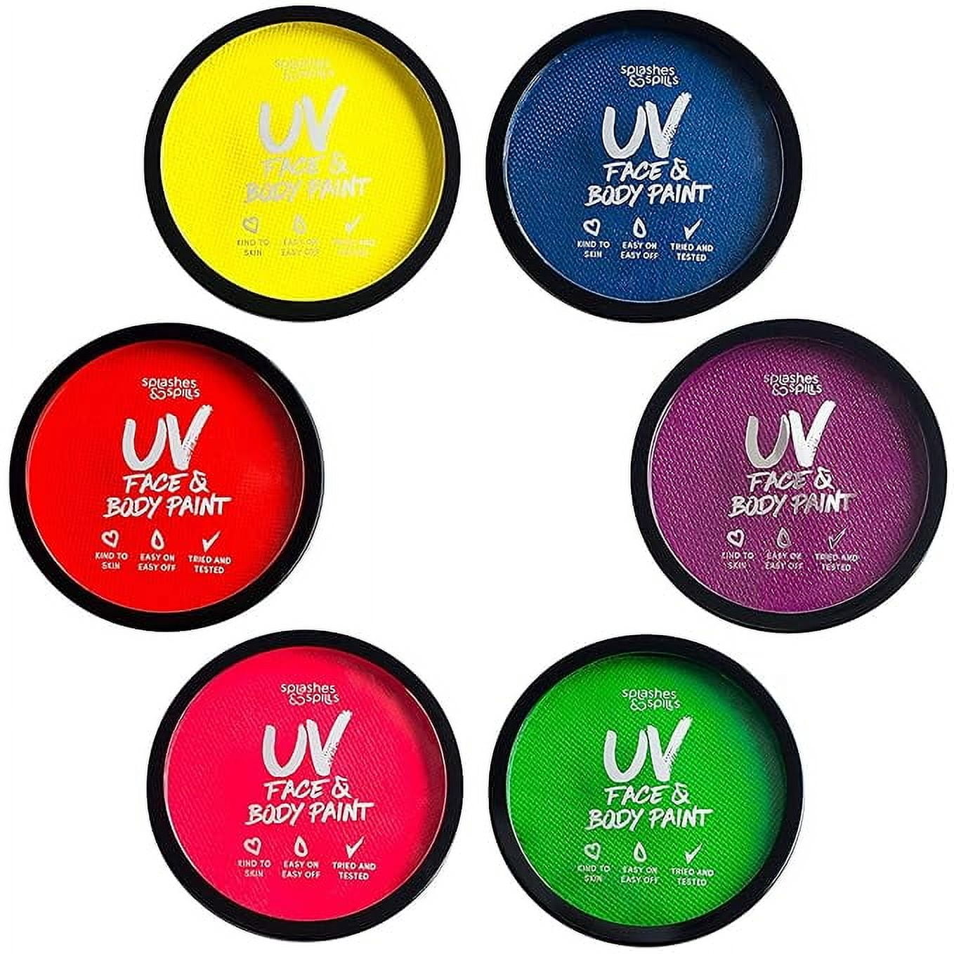 Water Activated UV Black Light Face and Body Paint - 6 Color Pack ...