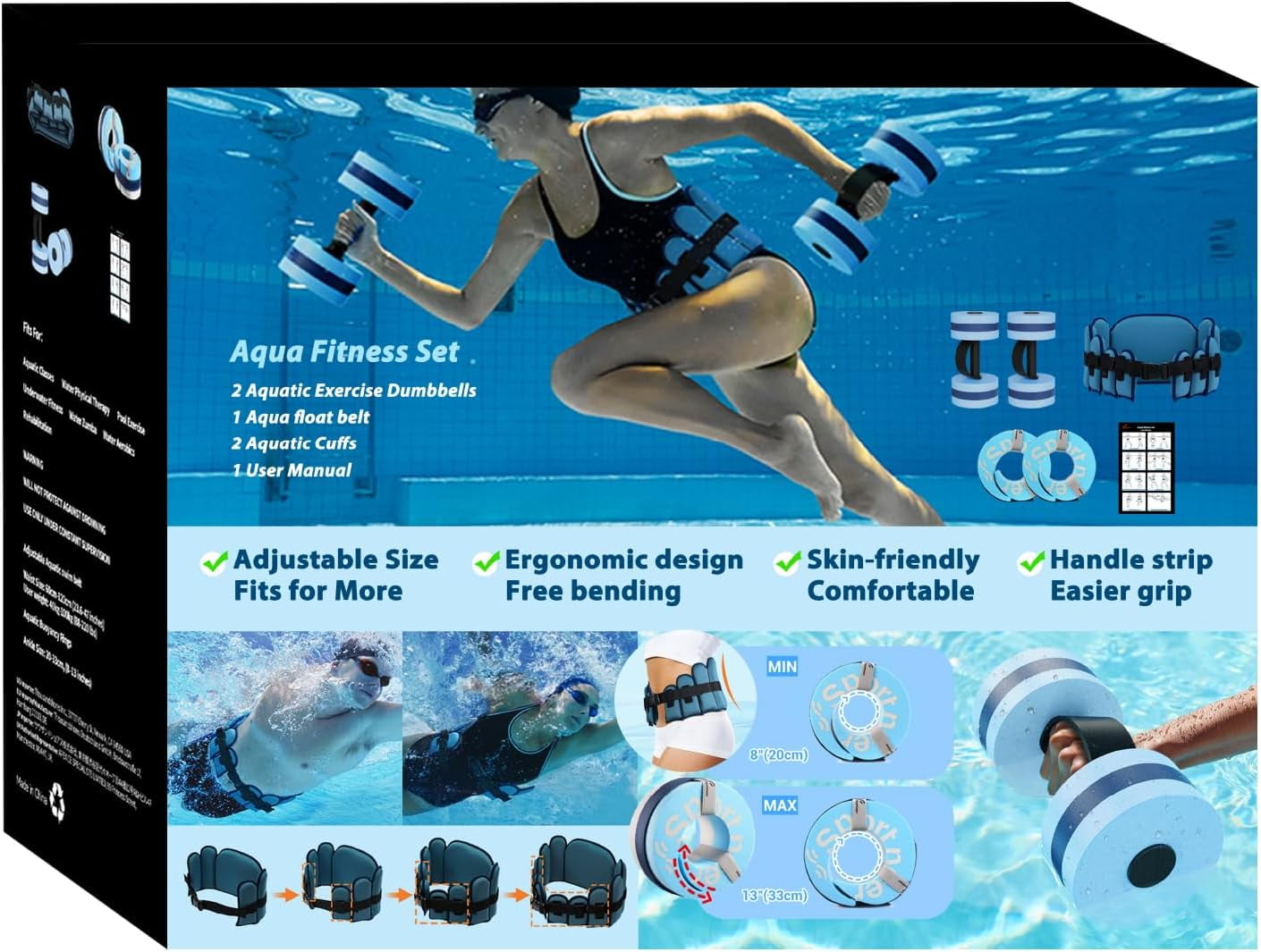 Water Aerobics Pool Exercise Equipment Water Workout Combo Set Includes High Density Water ...