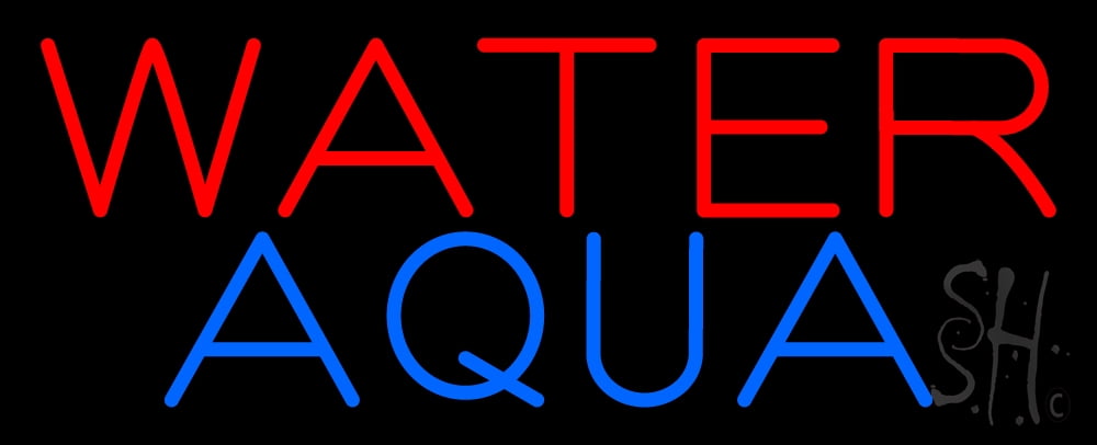 Water Aqua LED Neon Sign 13 x 32 - inches, Black Square Cut Acrylic ...