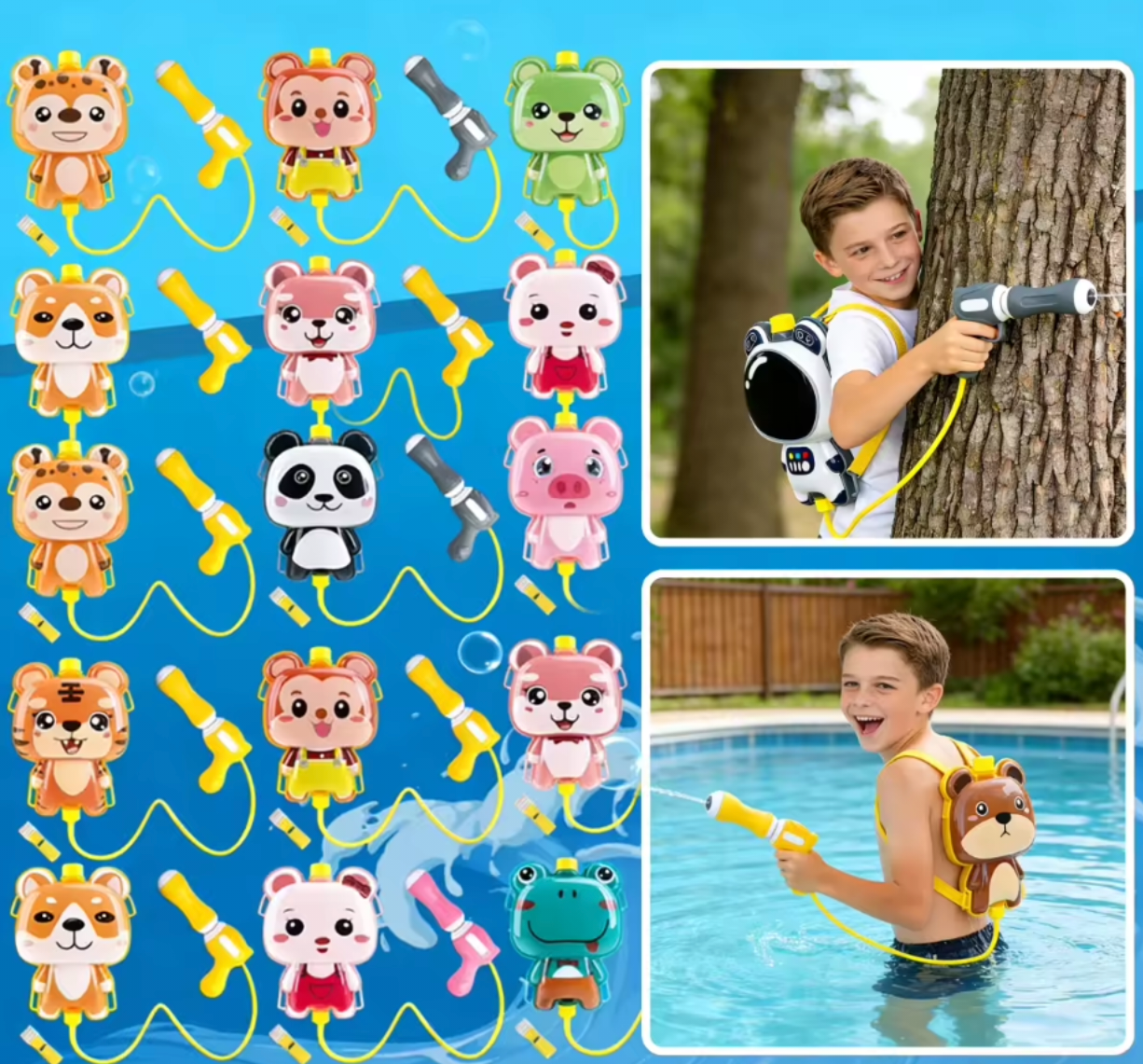 Water Backpack Blaster Cartoon Animal Super Soaker Summer Pool Backyard ...
