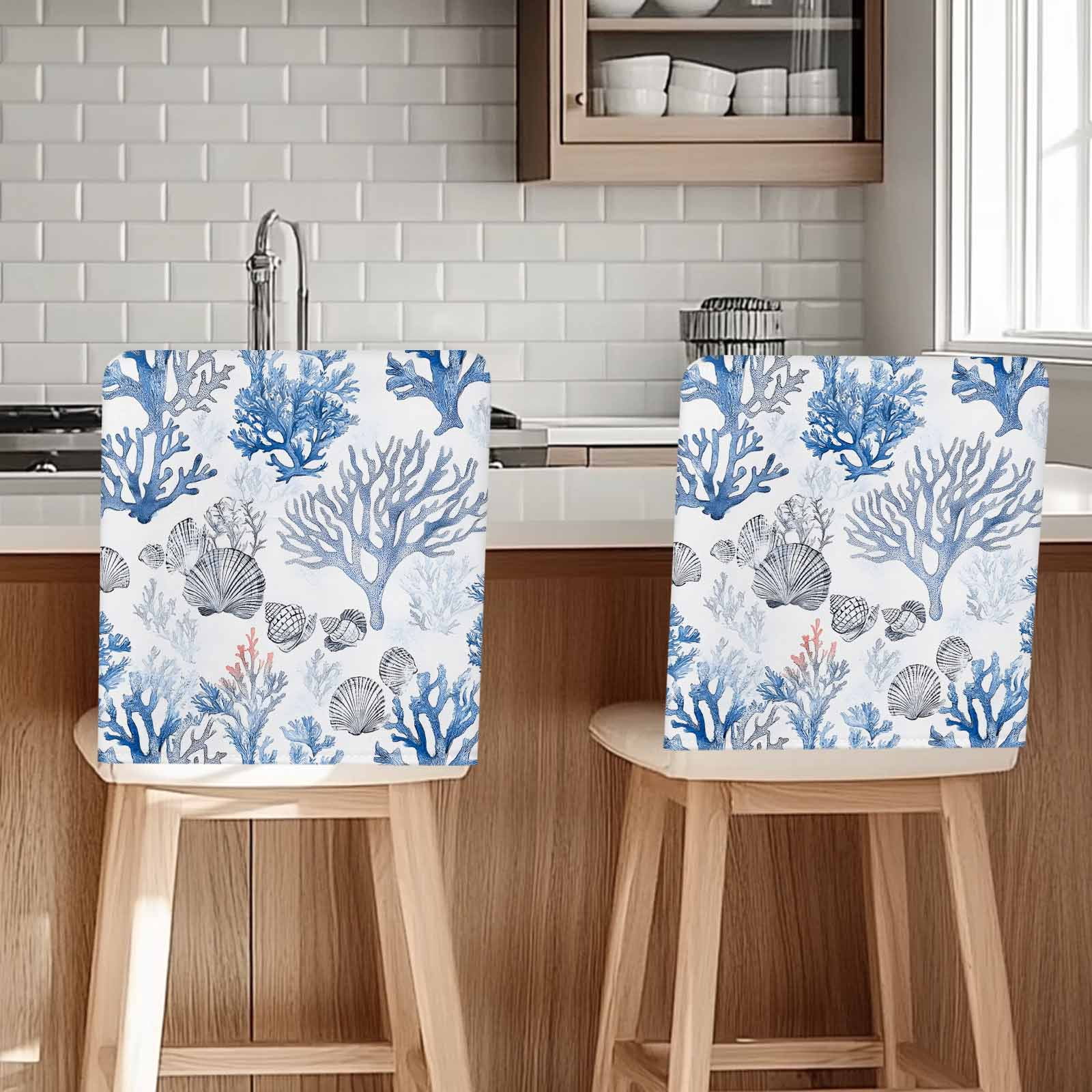 Water Blue Coral Chair Covers Set of 1 Summer Marine Life Starfish ...