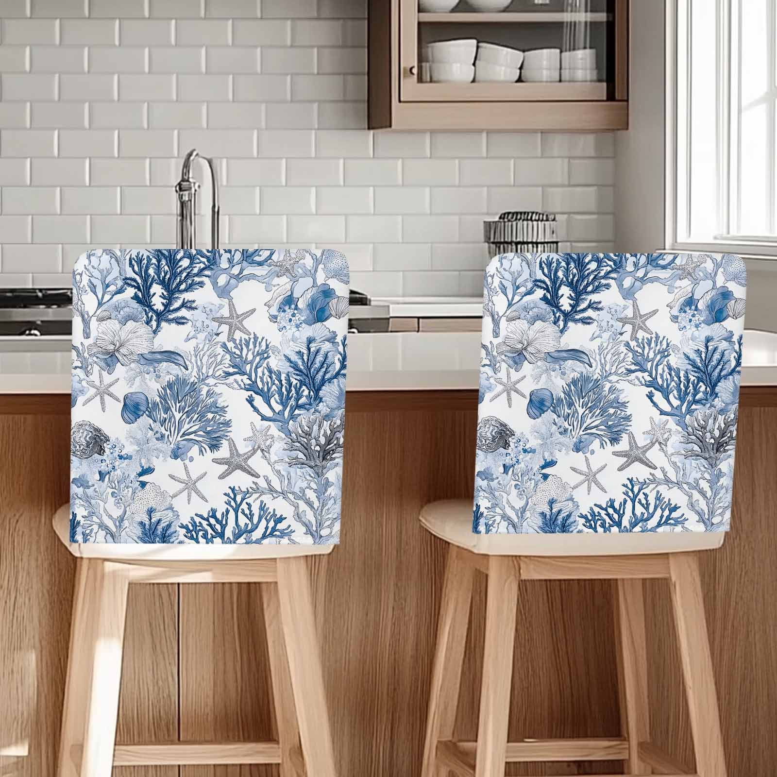 Water Blue Coral Chair Covers Set of 6 Summer Marine Life Shell ...