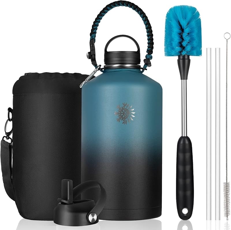 Water Bottle 64oz with Paracord Handle& Cleaning Brush, Half Gallon ...