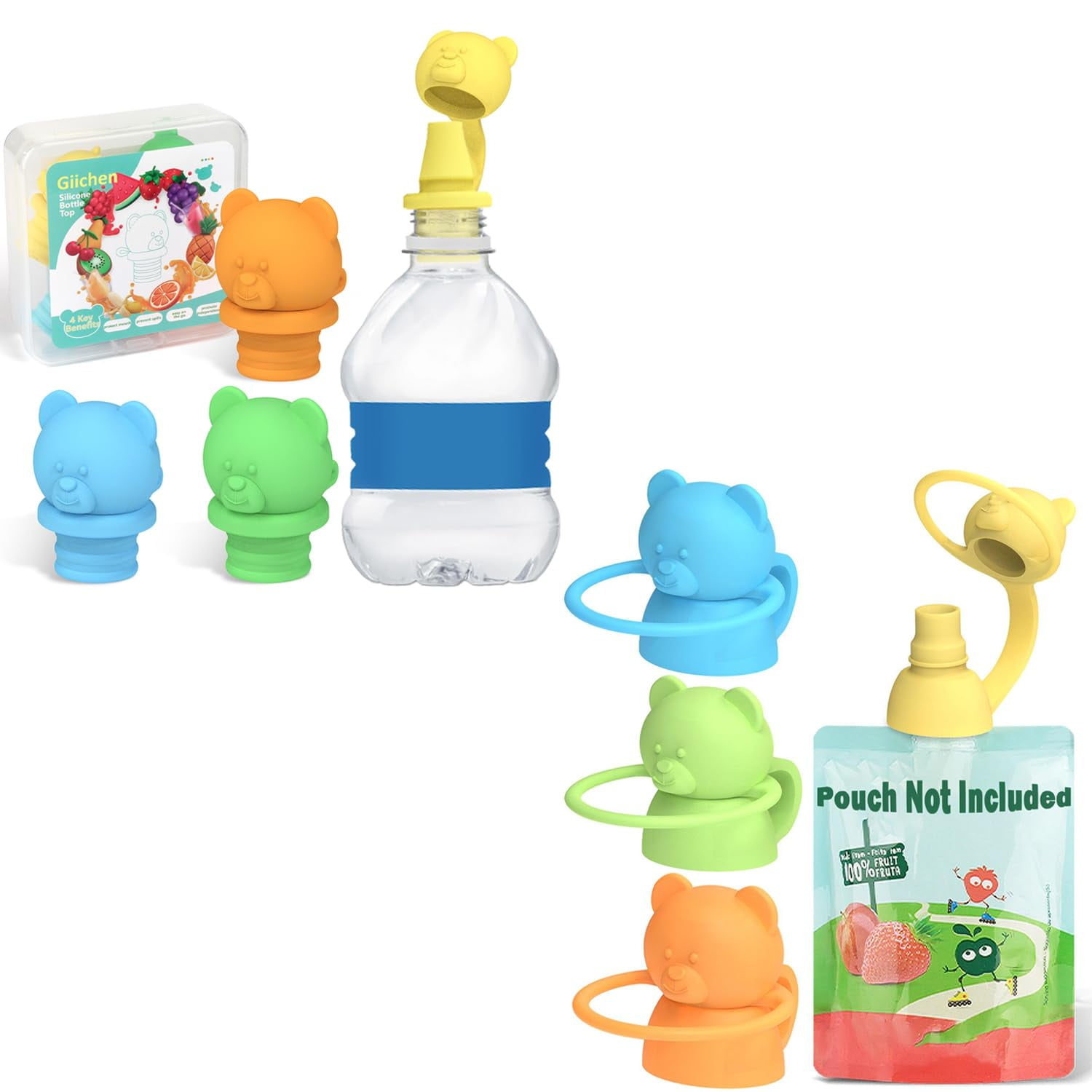 Water Bottle Caps, Pouch Toppers for Baby, Prevent Spills, Led Weaning ...