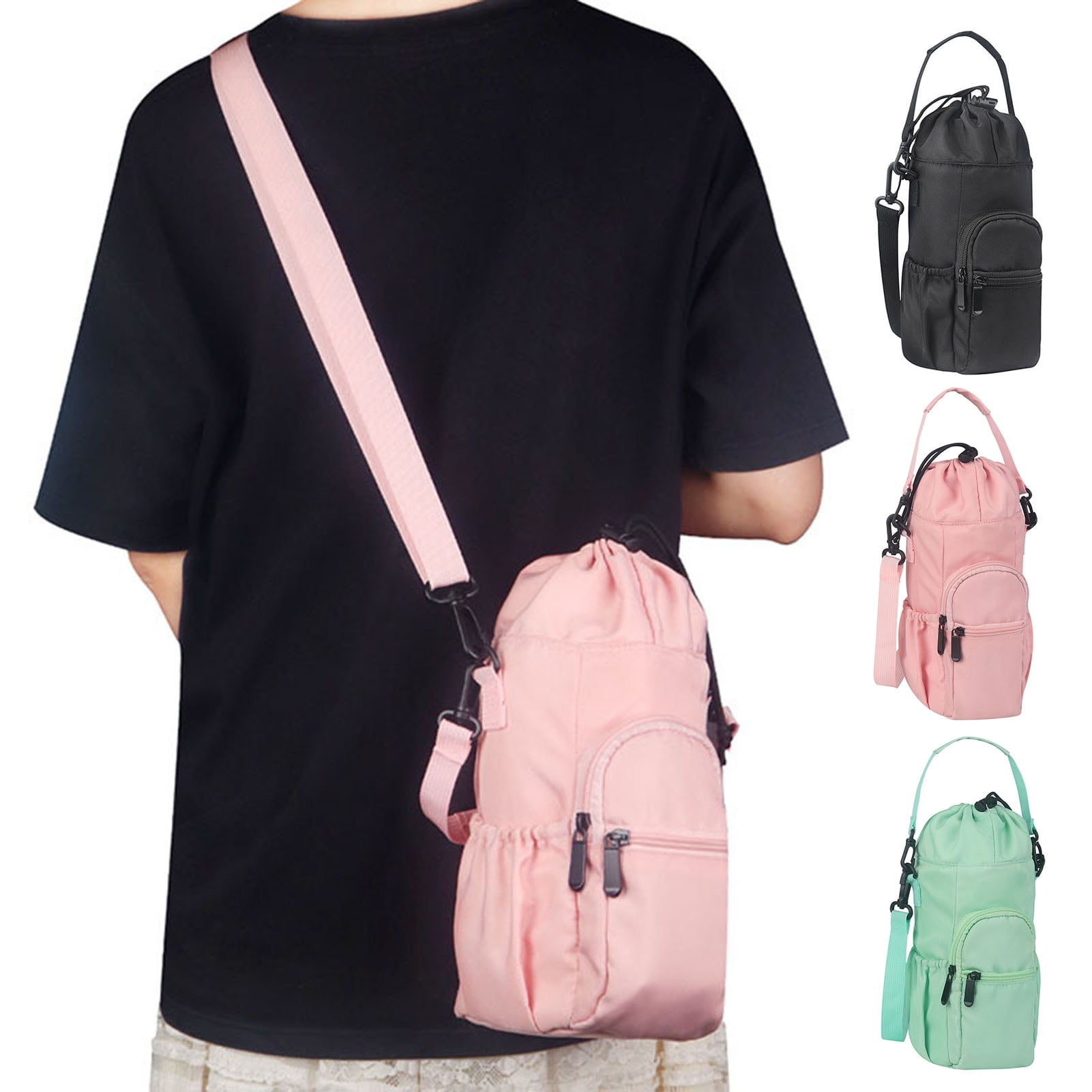 Water Bottle Carrier with Shoulder Strap Zippered Pocket Design Wear ...