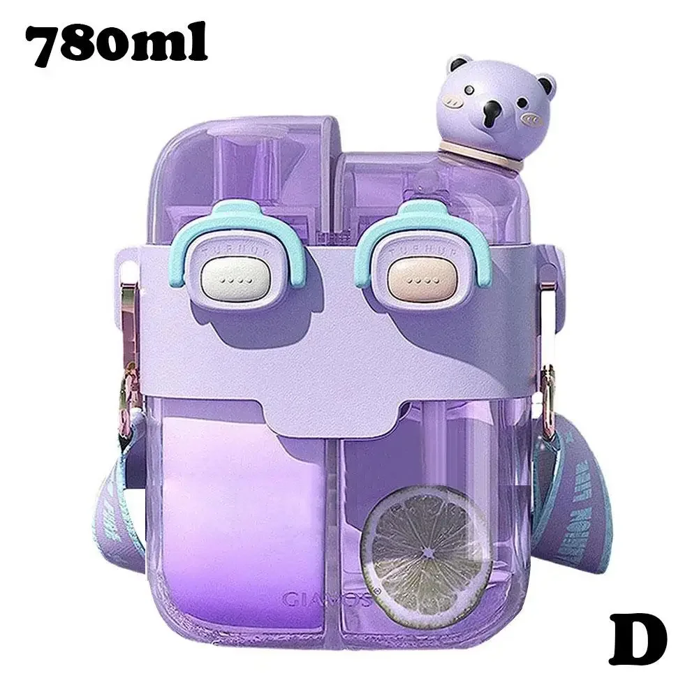 Water Bottle Large Capacity Cute Cartoon Drinking Bottle 530/780ml Double-Bin Plastic Straw Cup ...