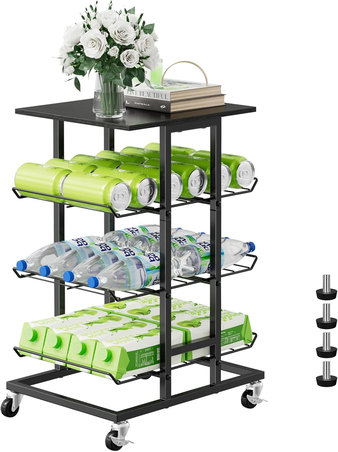 smusei Water Bottle Organizer 3 Tier Free Standing Storage Rack Mobile ...