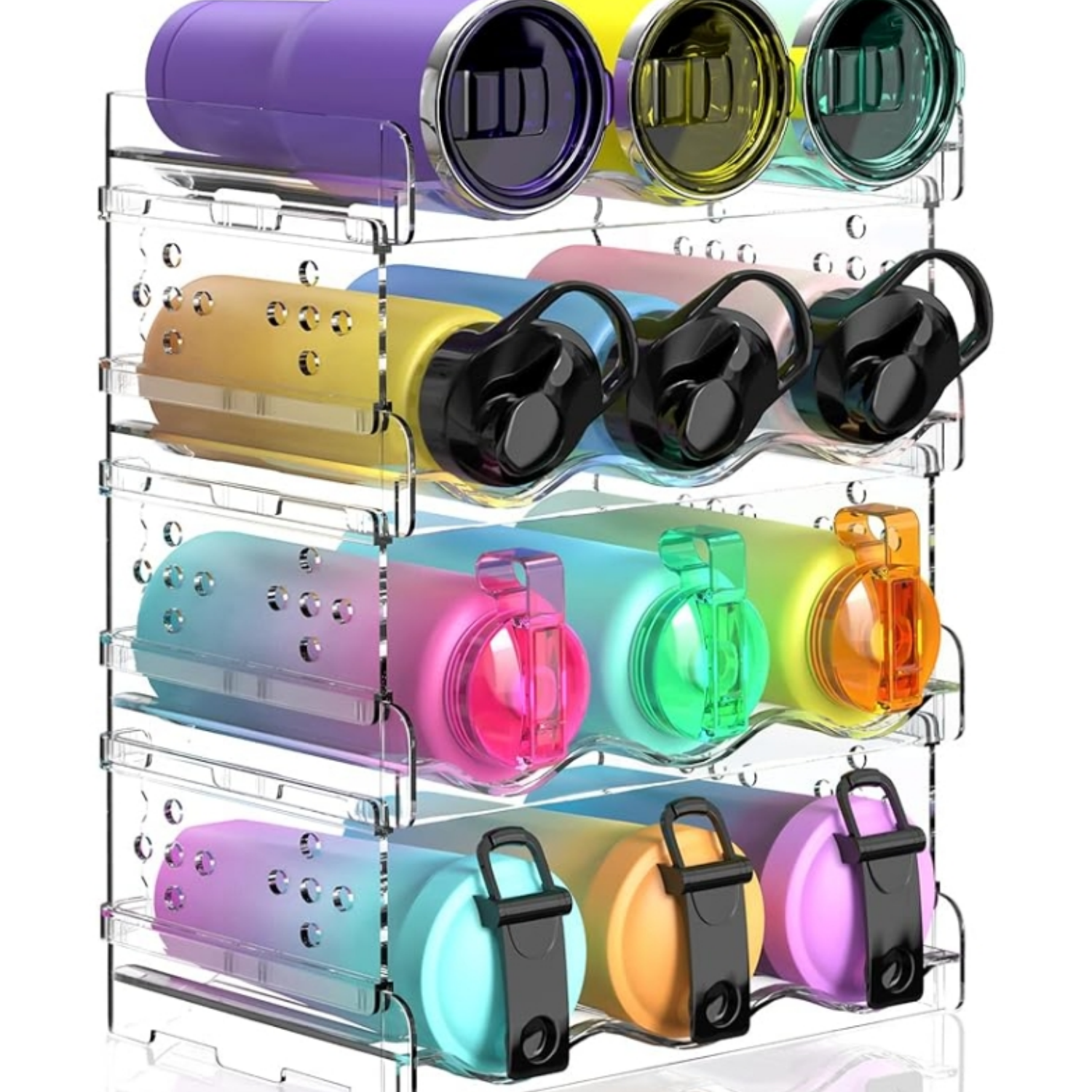 Water Bottle Organizer - 4 Pack Stackable Cup Organizer for Cabinet ...