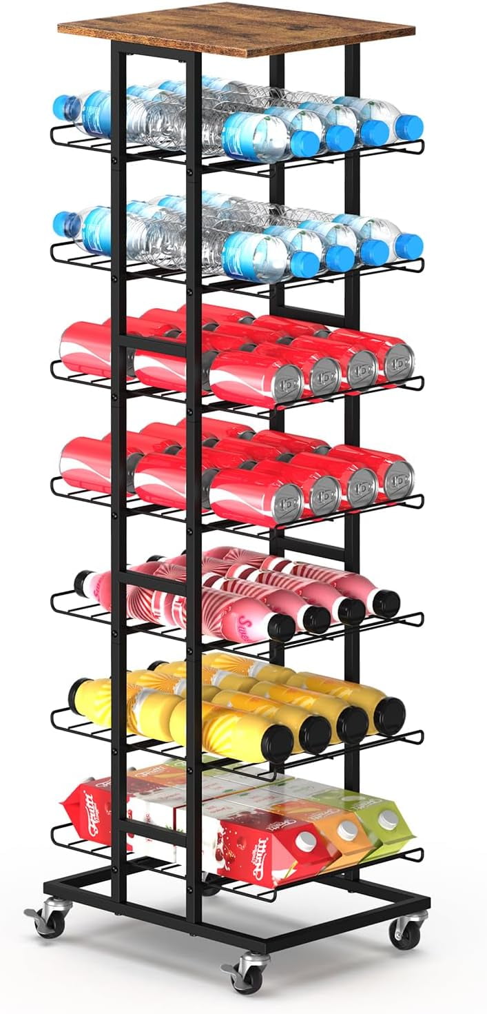 Water Bottle Organizer 8 Tier Water Bottle Holder with Wheels Metal ...