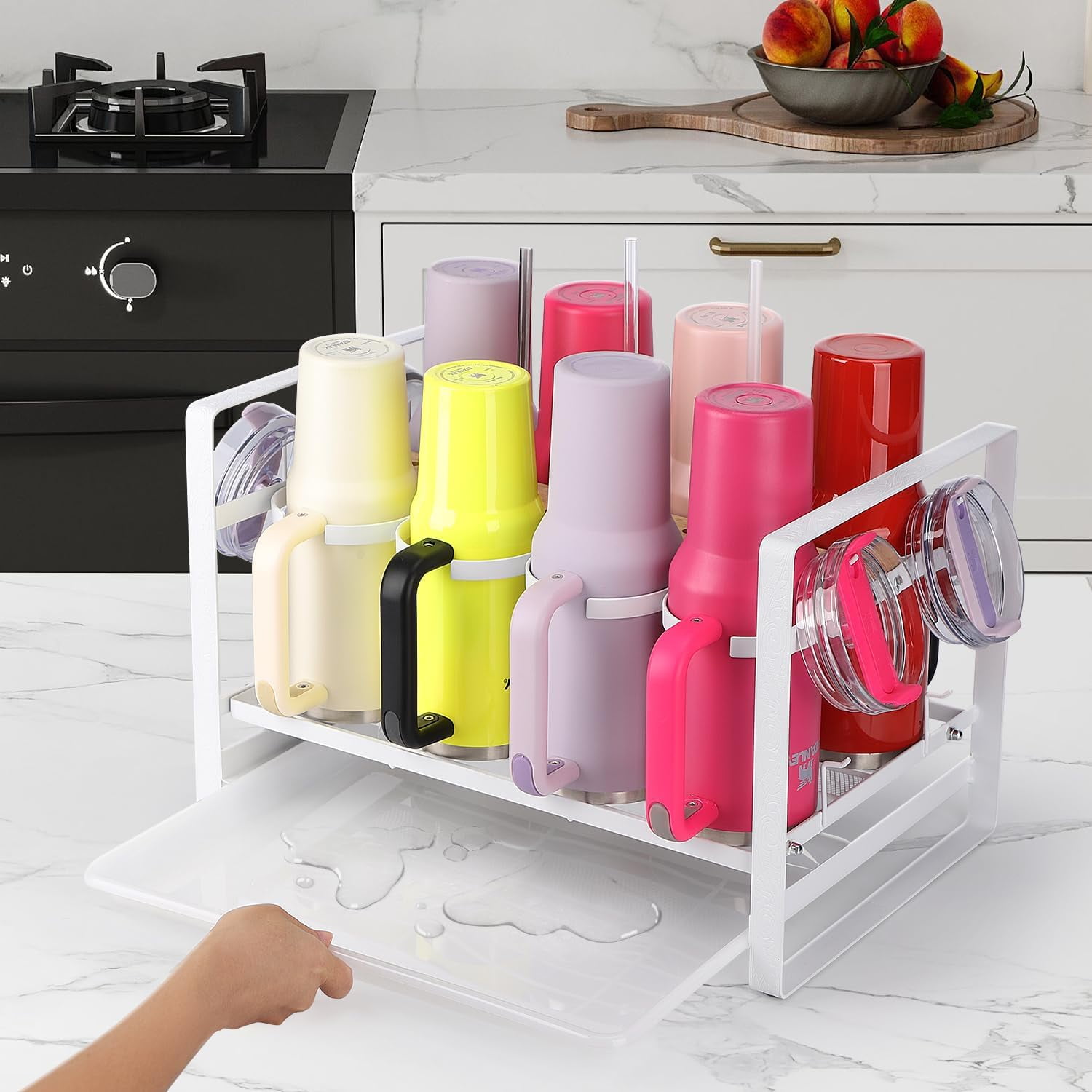 Water Bottle Organizer for Cabinet - 2-Tier Multifunctional Stanley Cup ...