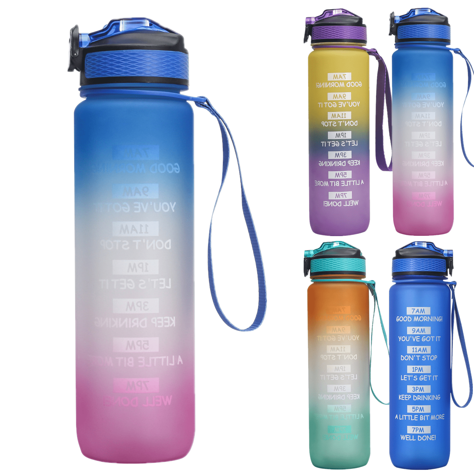 Water Bottle with Straw, 32oz Motivational Water Bottle with Time Marker -Large BPA Free Water ...