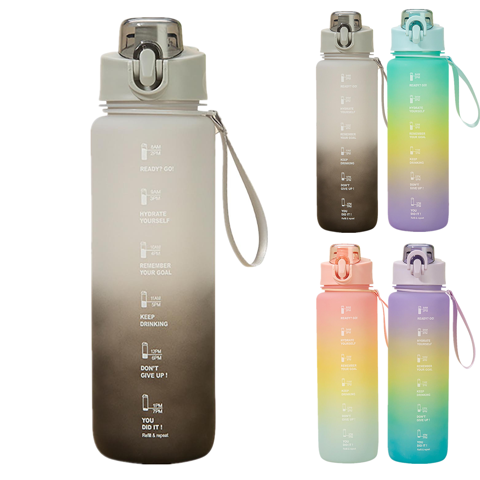 Water Bottle with Straw, 32oz Motivational Water Bottle with Time Marker, Leak-proof BPA Free ...