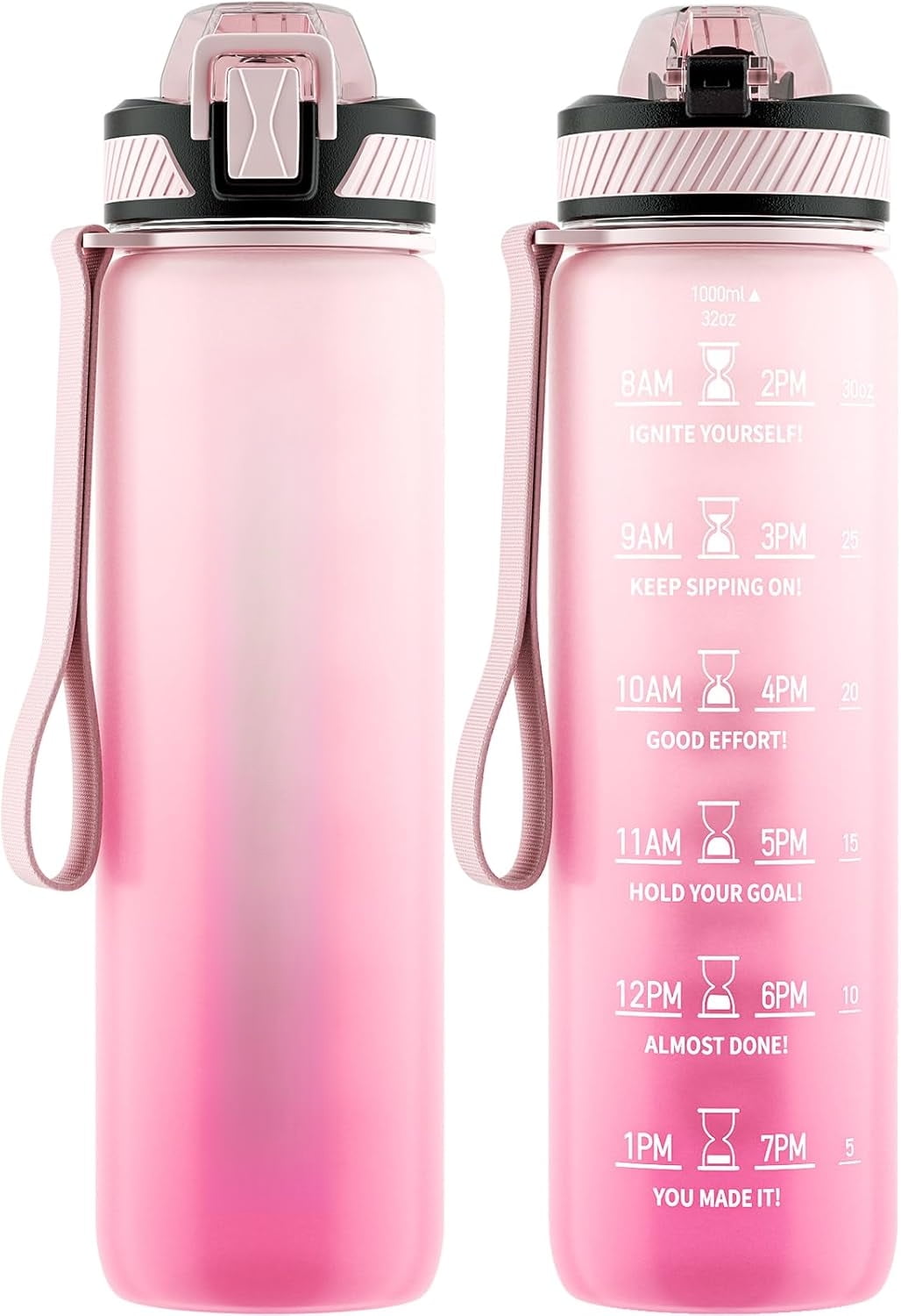 Water Bottle with Straw, 32oz Motivational Water Bottles with Time Marker to Drink, Tritan BPA ...