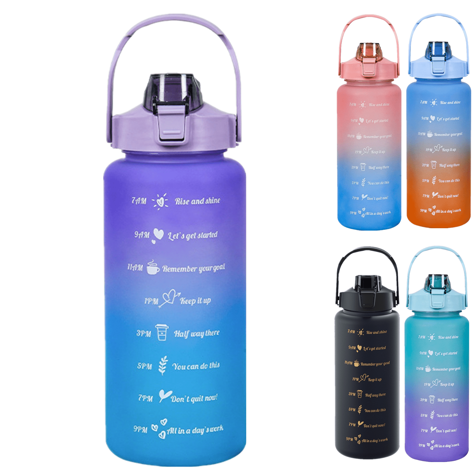 Water Bottle with Straw, 64oz Motivational Water Bottles with Time Marker to Drink, BPA Free, 2L ...