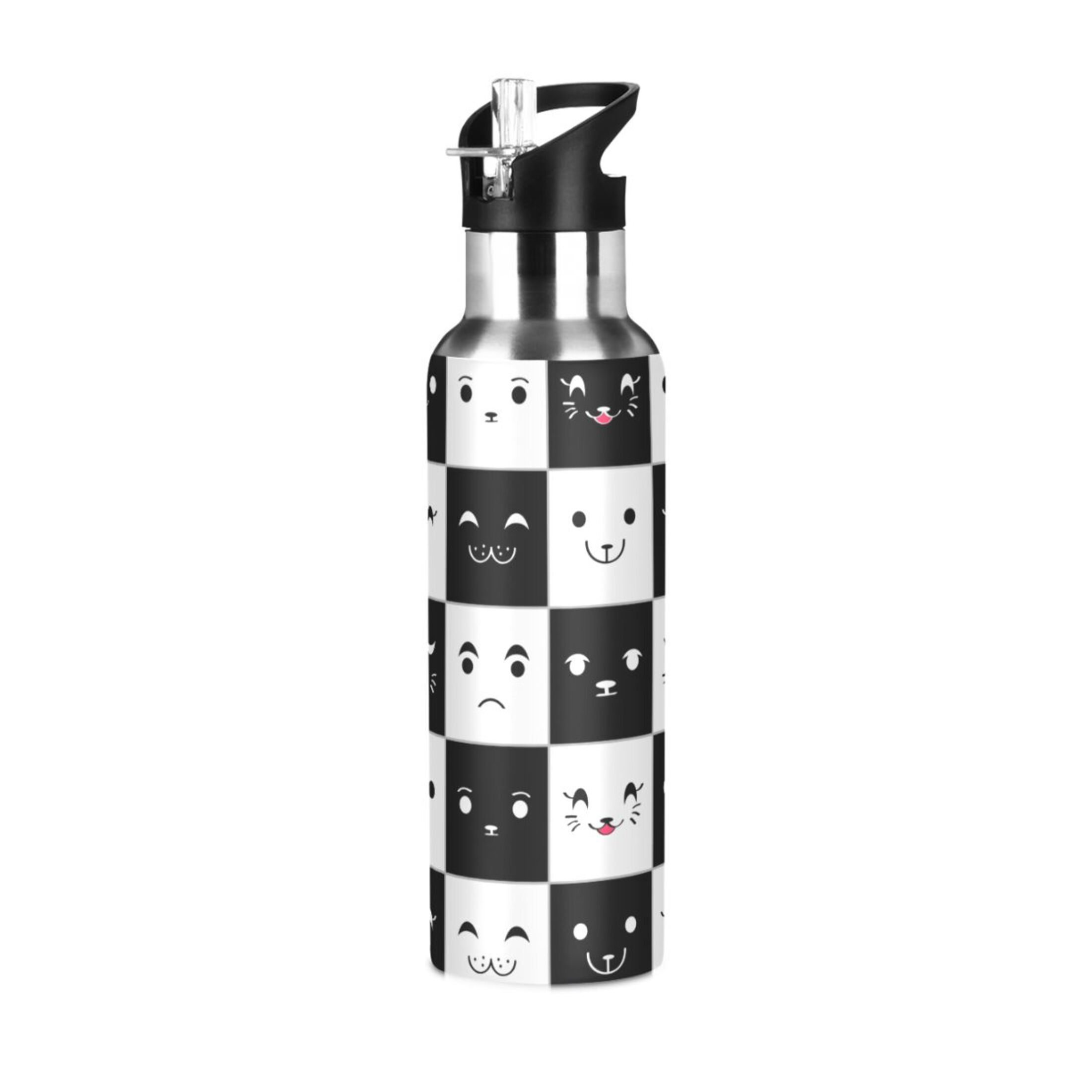 Water Bottle with Straw Lid Leak Cute Cartoon Animal Faces Stainless ...