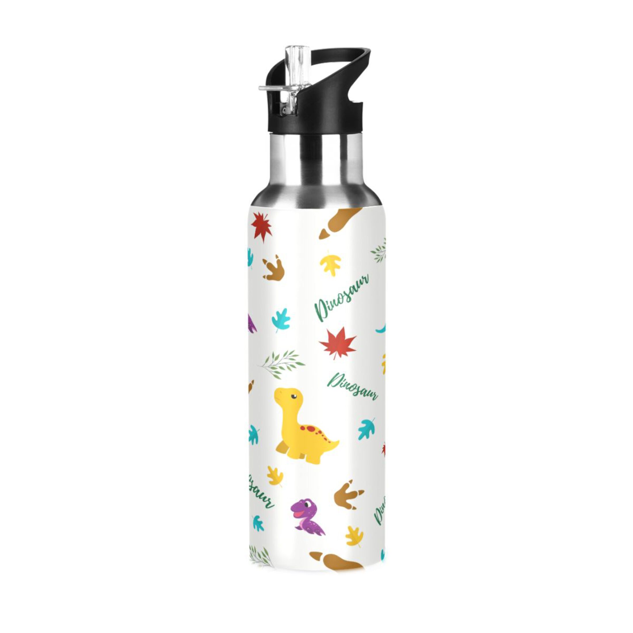 Water Bottle with Straw Lid Leak Funny Dinosaurs Cute Dinosaurs Stainless Steel Insulated ...