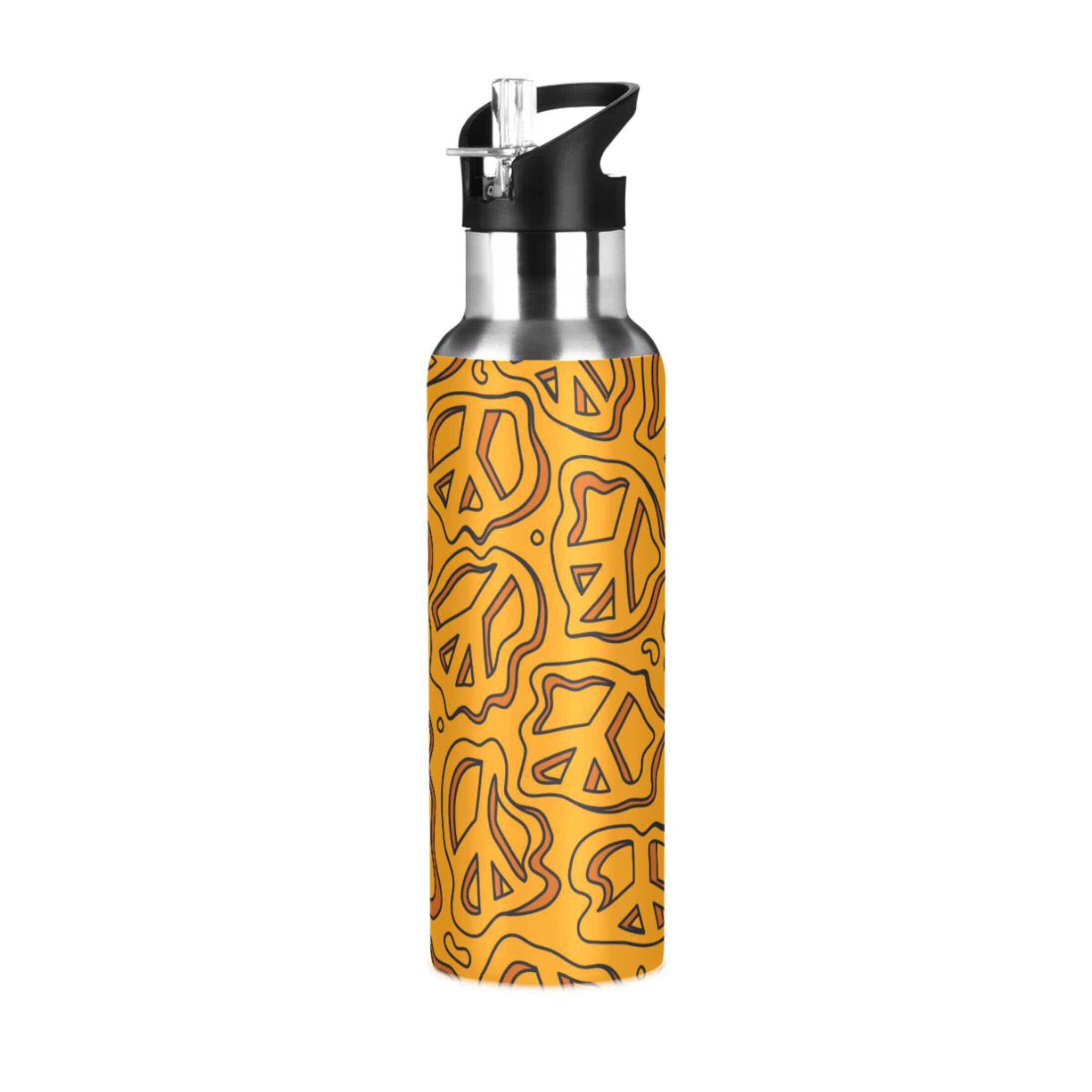 Water Bottle with Straw Lid Leak Orange Distortion Peace Stainless ...
