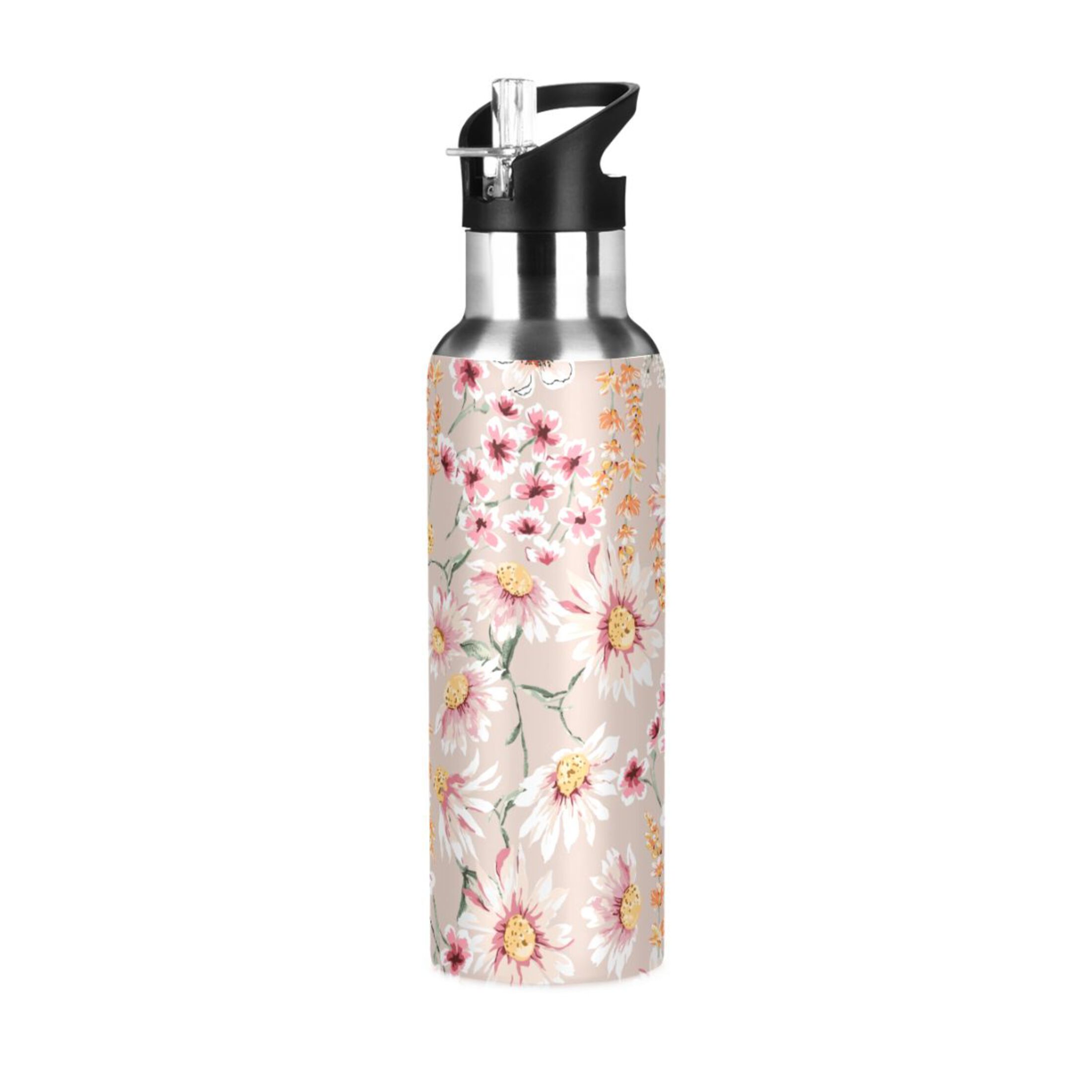 Water Bottle with Straw Lid Leak Small Daisy Sunflower Pink Floral ...