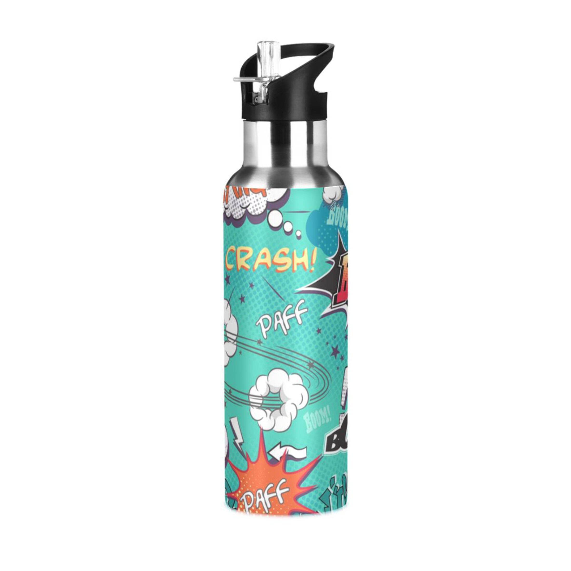 Water Bottle with Straw Lid Leak Stylish Boom Crash Comic Cartoon ...