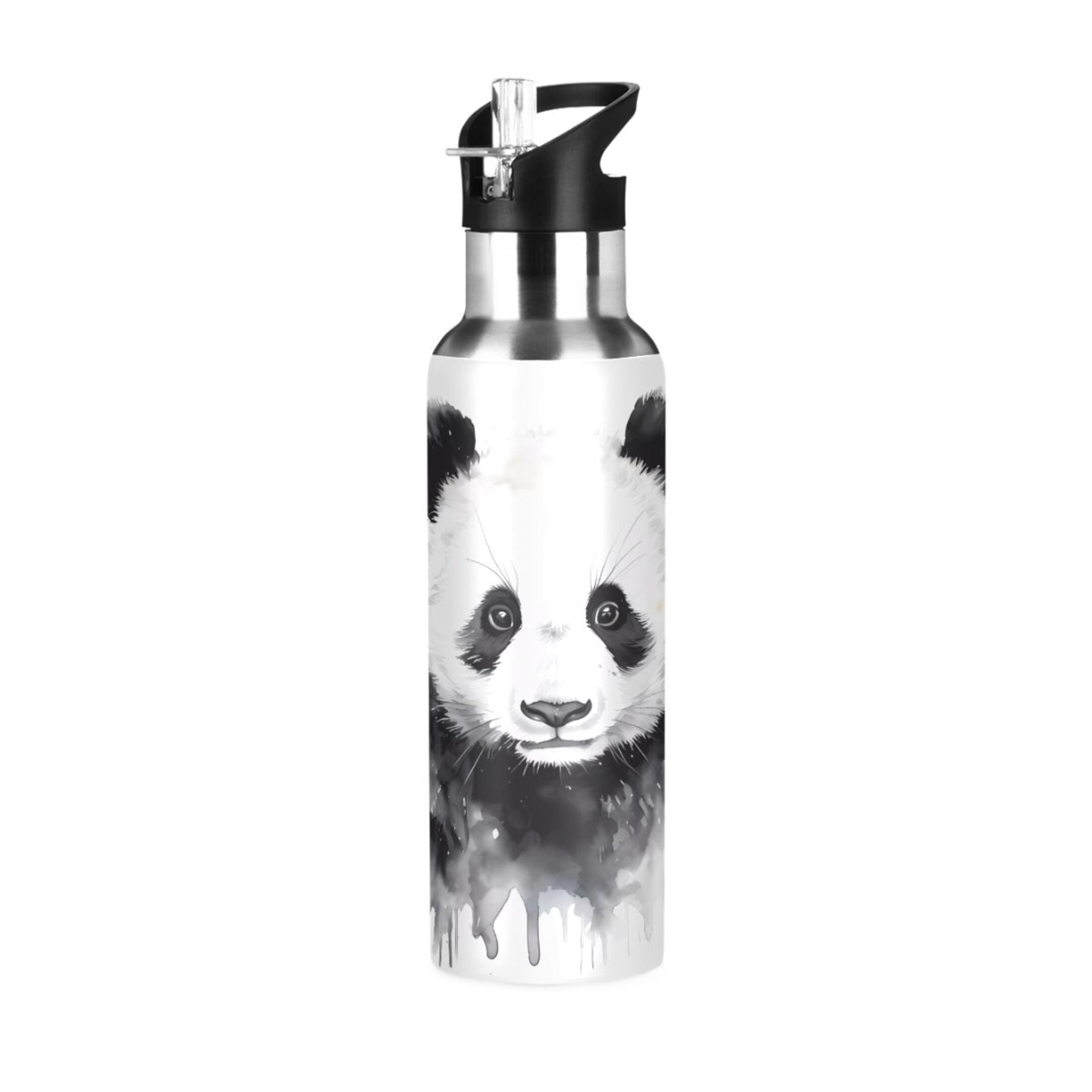 Water Bottle with Straw Lid Leak Cute Panda Print Stainless Steel ...