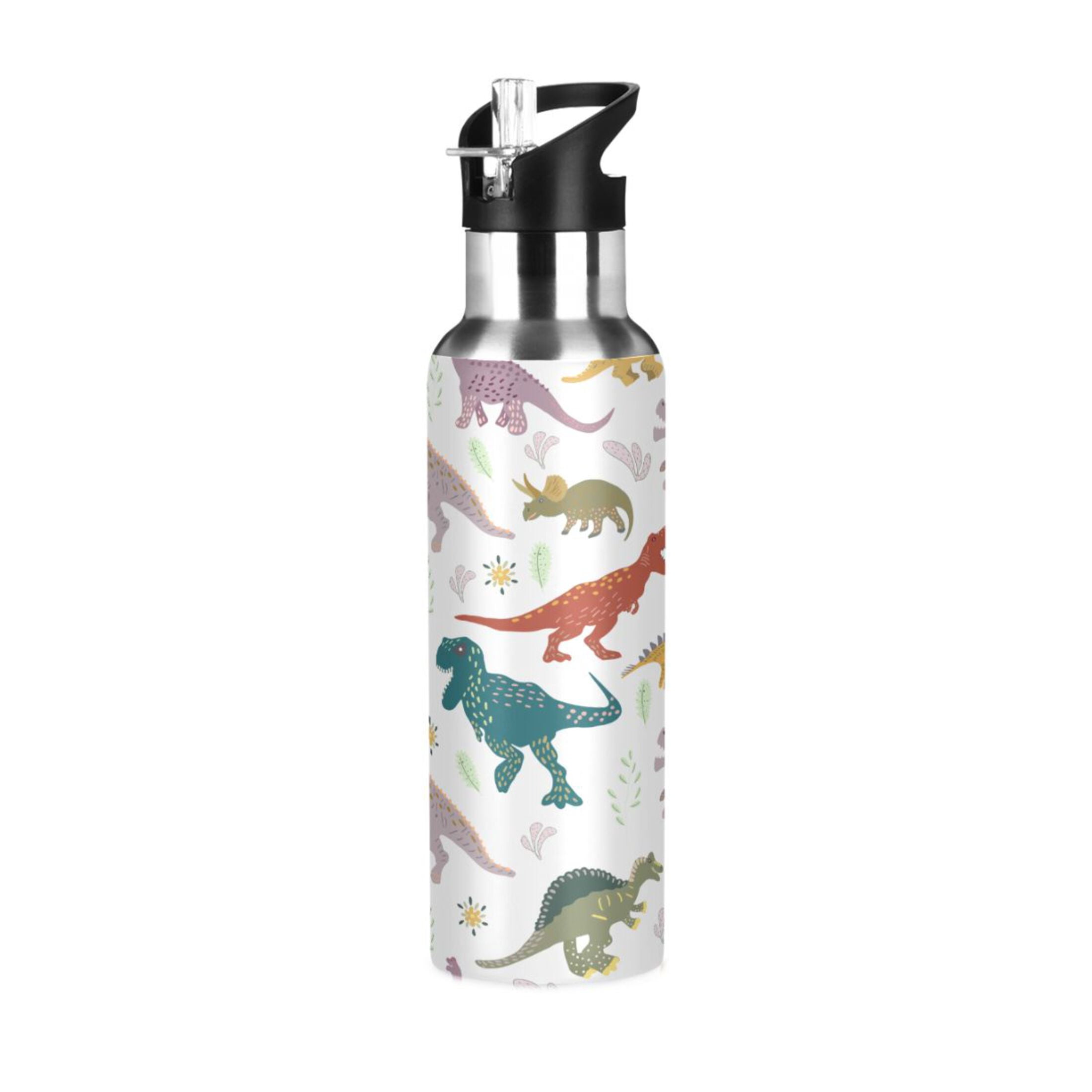 Water Bottle with Straw Lid Leak Dinosaurs Cute Stainless Steel ...