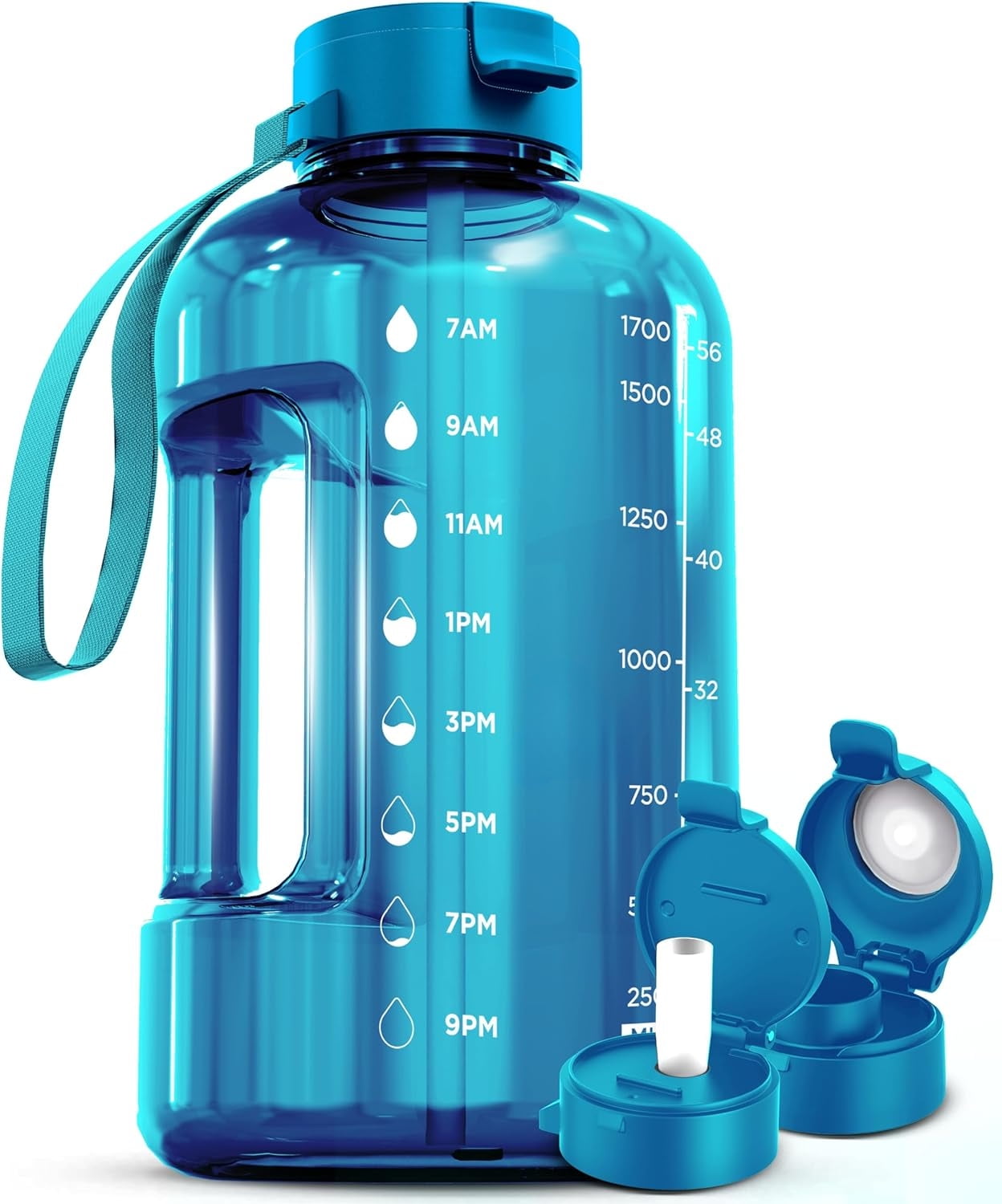 Water Bottle with Time Marker - Straw & Chug Lid - BPA Free Half Gallon ...