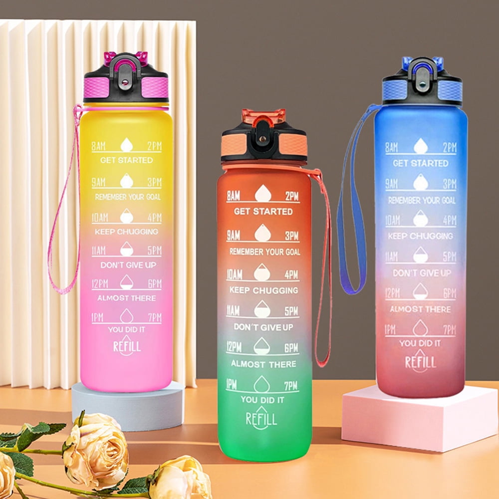 Water Bottles with Times Drink and Straw,Motivational Water Bottle with Time Marker,Leakproof ...
