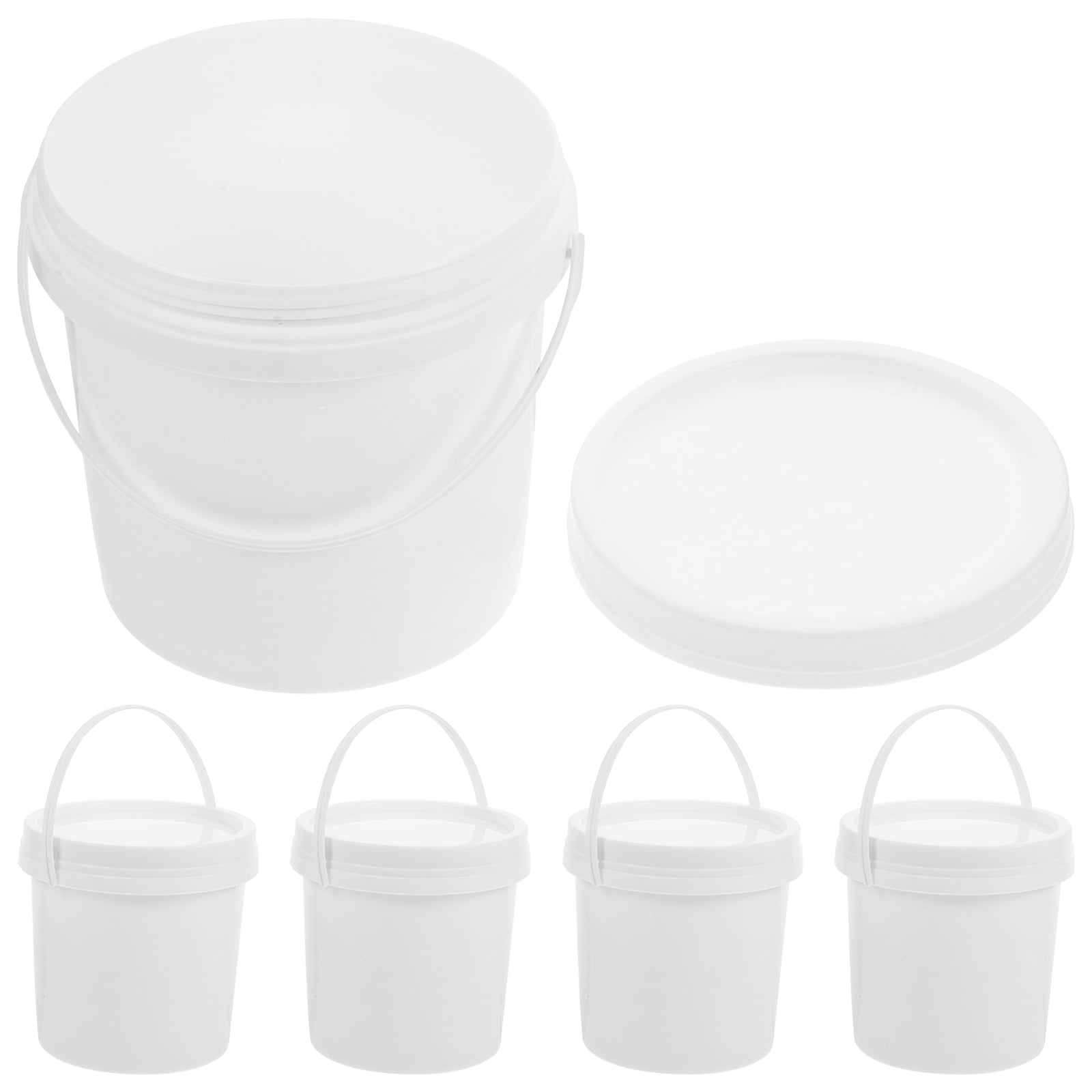 FENGGUIQU 5Pcs White Plastic Water Pail with Lid Portable Handle Seal ...