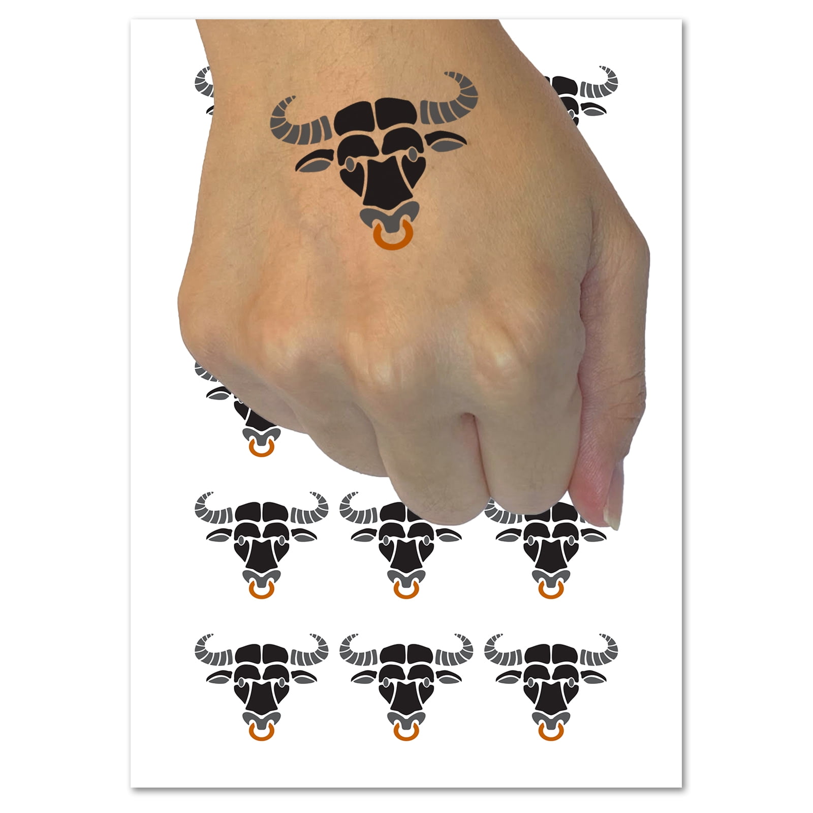 Water Buffalo Ox with Nose Ring Water Resistant Temporary Tattoo Set Fake Body Art Collection ...