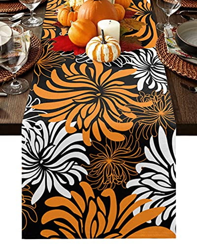 Water Chrysanthemum Flowers Linen Dining Table Runner Table r Anti ...