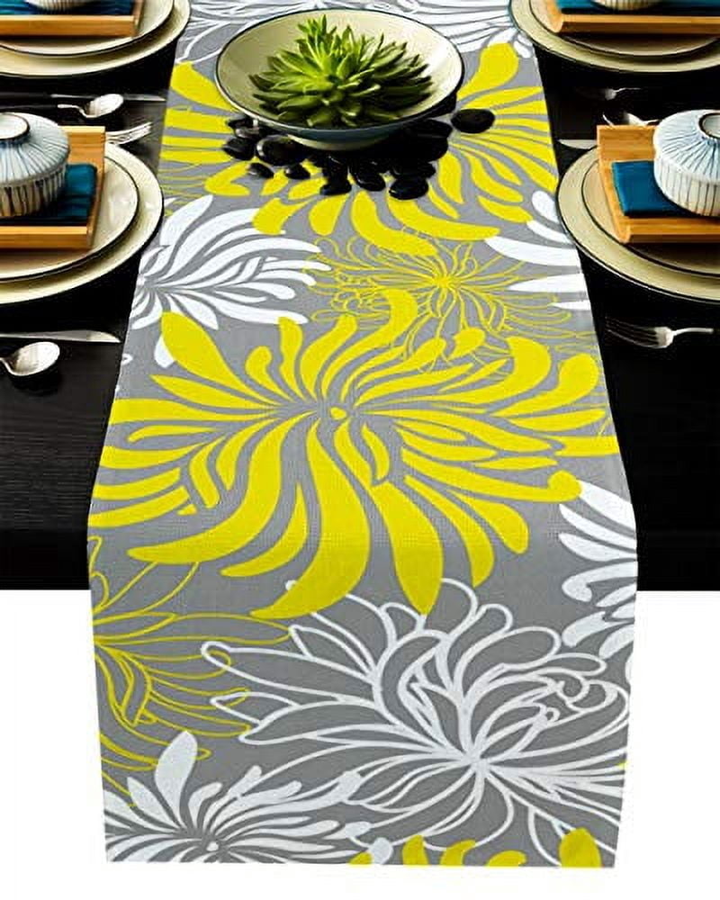 Water Chrysanthemum Flowers Linen Dining Table Runner Table r Anti ...