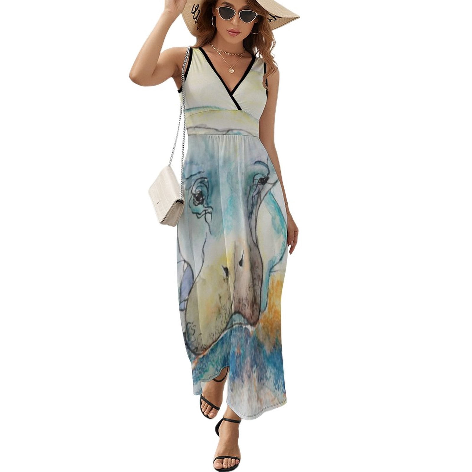 Water Color Hippopotamus Sleeveless Dress Female clothing dress korean ...