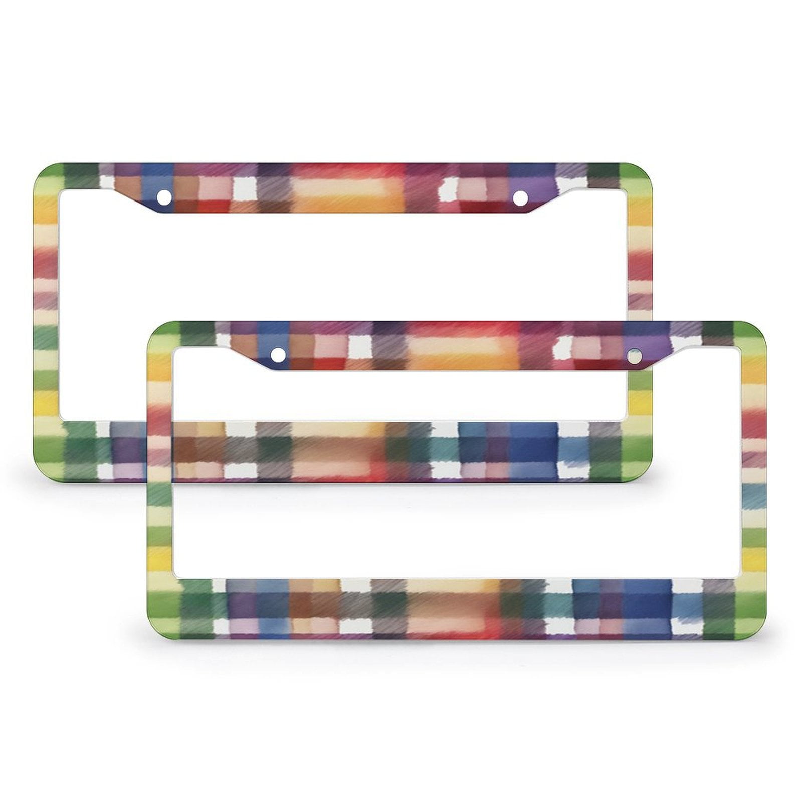 Water Color Pattern Rainbow Color Checkered License Plate Frame - 2 ...