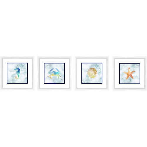 Water Color Sea Life Coastal Wall Art, Set of 4 - Walmart.com