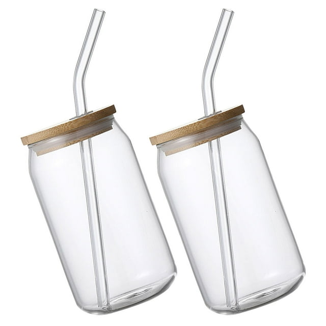 Water Container Straw Cup with Lid Glass Reusable Shaped Drinking ...