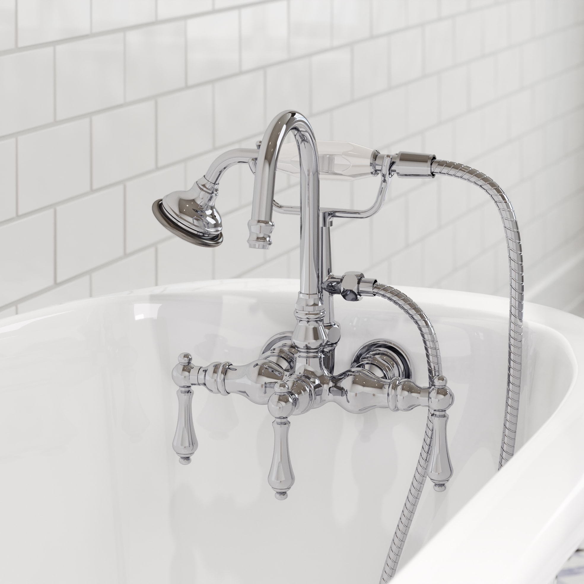 Water Creation 3.375" Center Wall Mount Brass Tub Faucet in Chrome ...