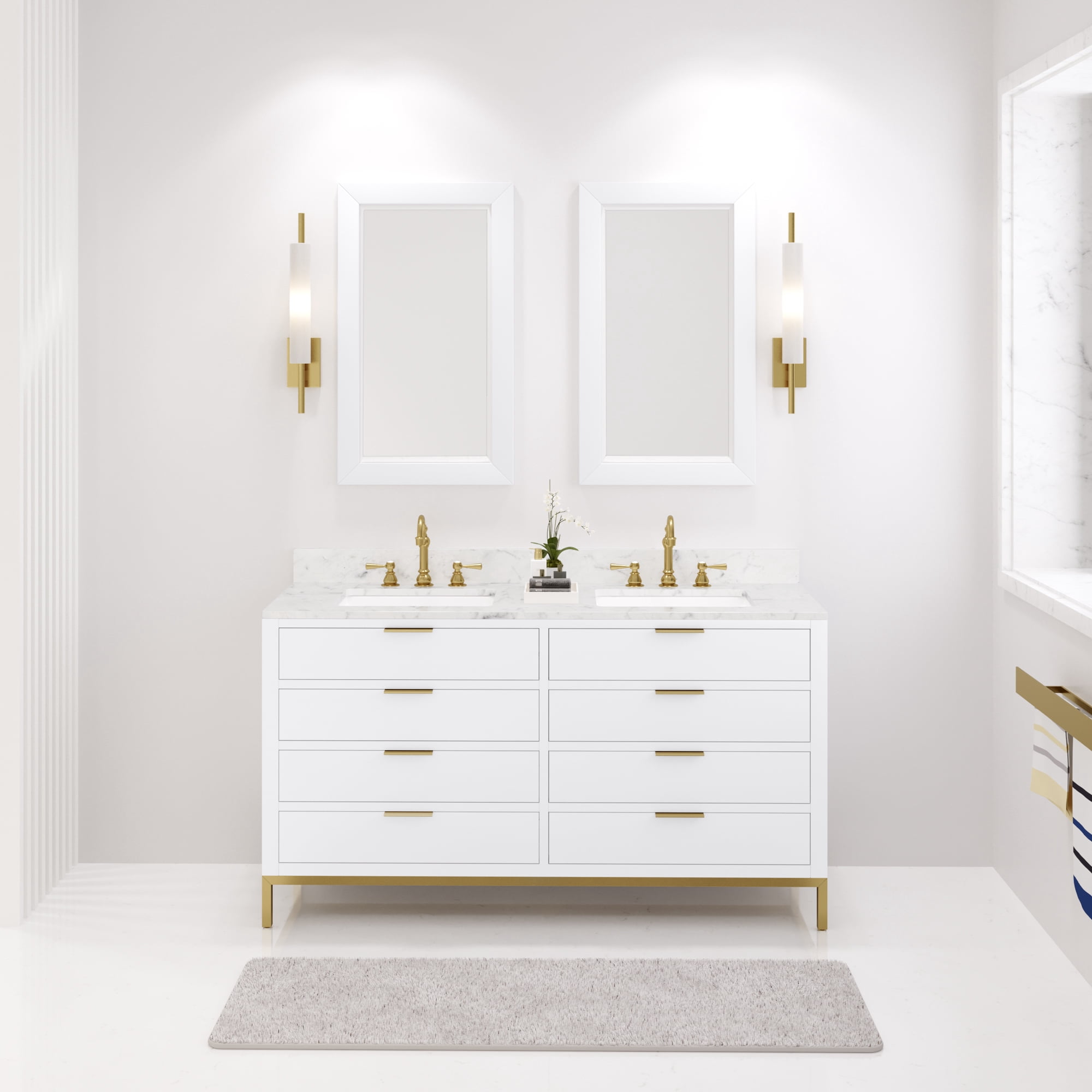 Water Creation Bristol 60"W Wood Double Bathroom Vanity in Pure White ...