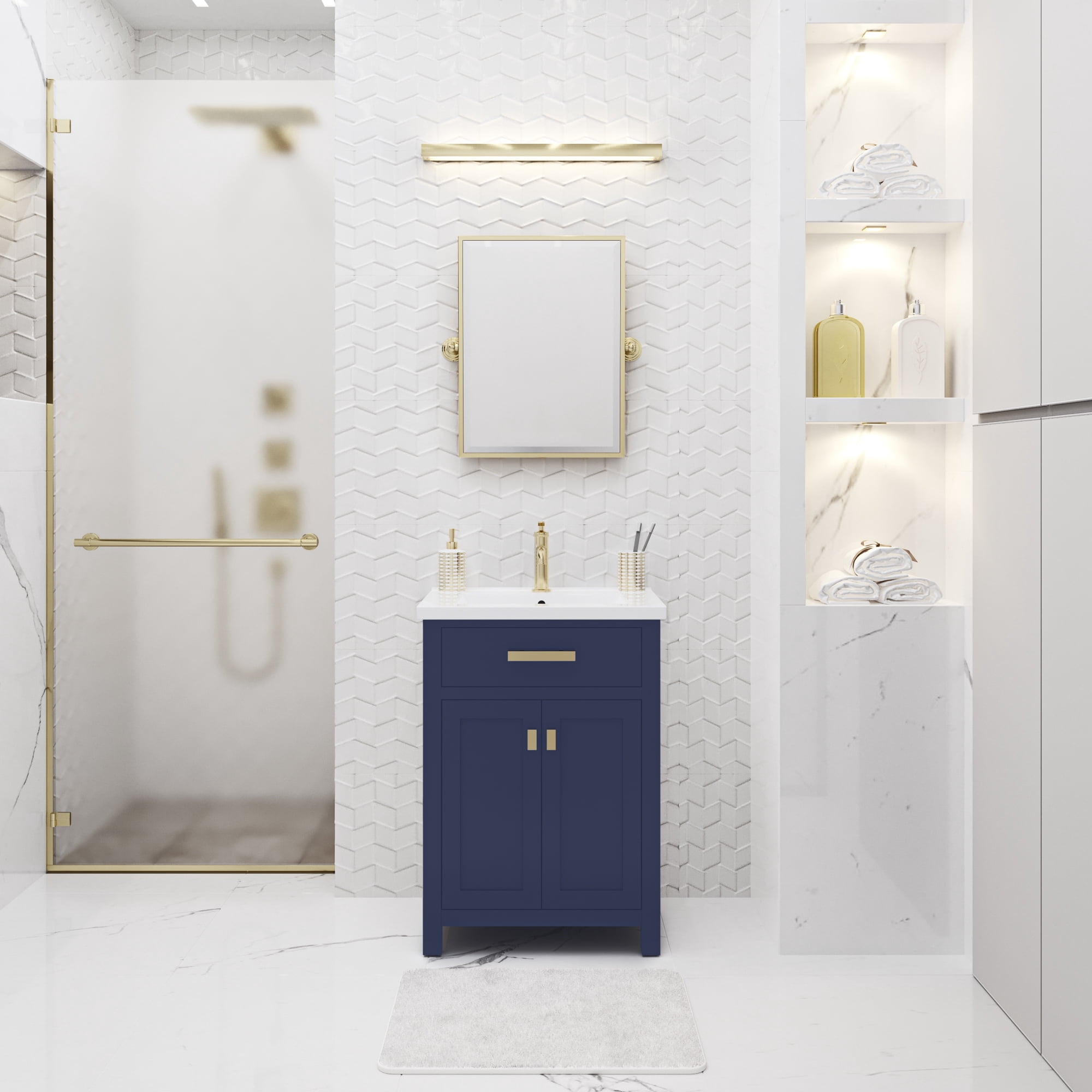 Water Creation Myra 24" Solid Wood Top Single Bathroom Vanity in Blue ...