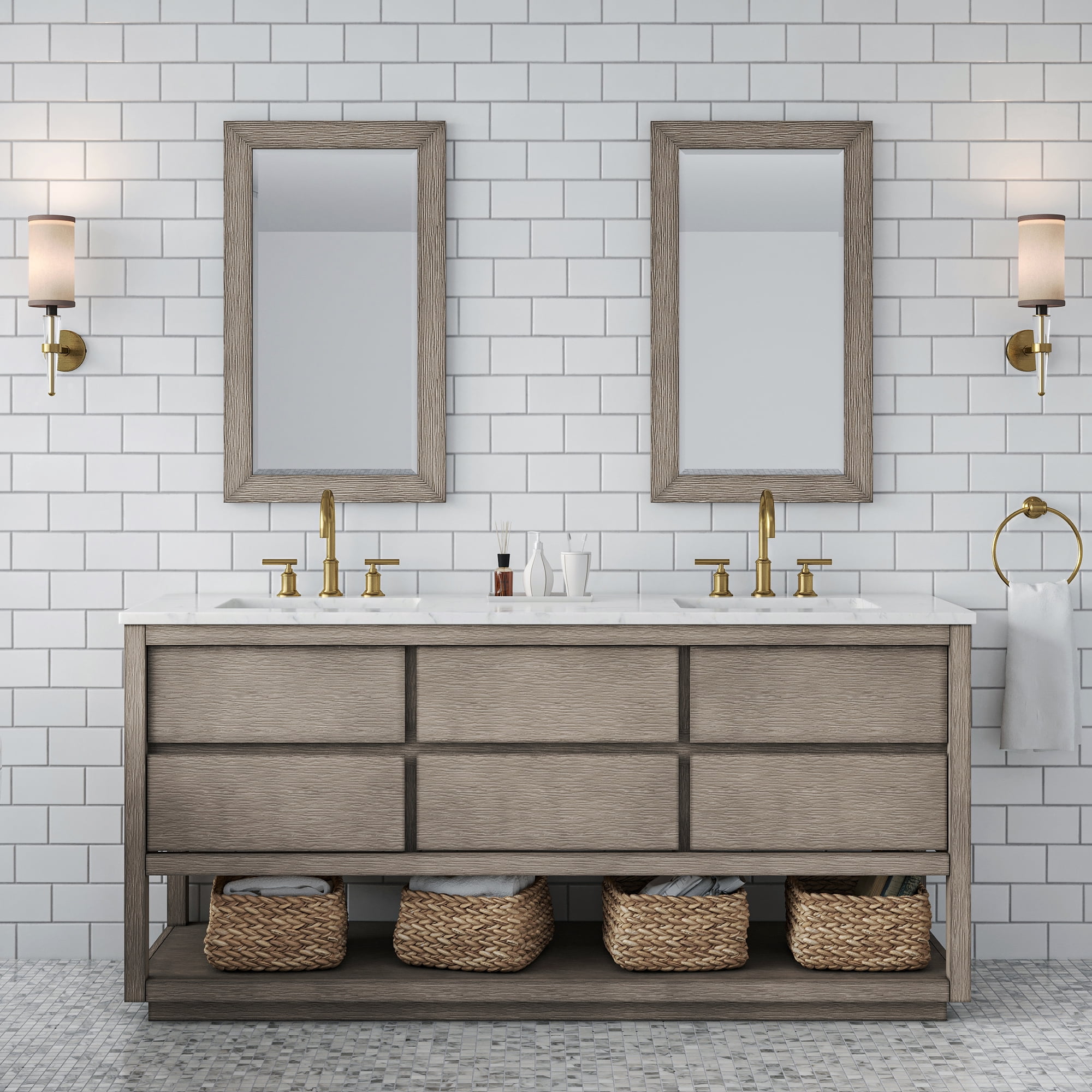 Water Creation Oakman 72" Double Sink Vanity w/ Gold Faucets & Mirrors ...