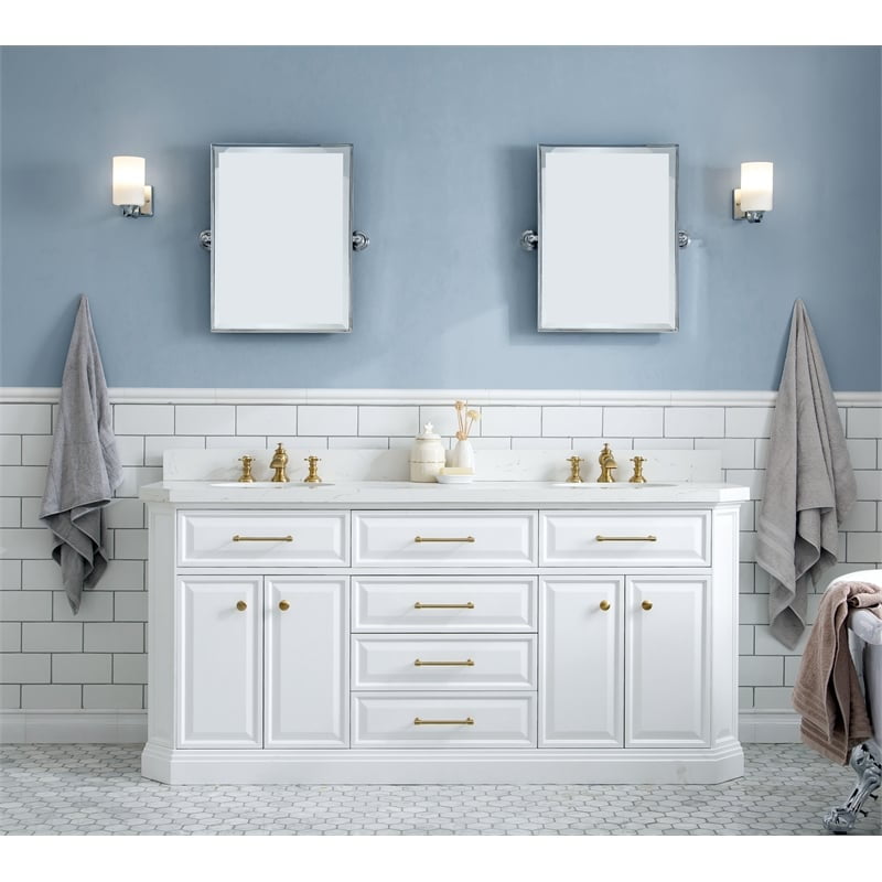 Water Creation Palace 72" Hardwood Double Bathroom Vanity in White/Gold ...