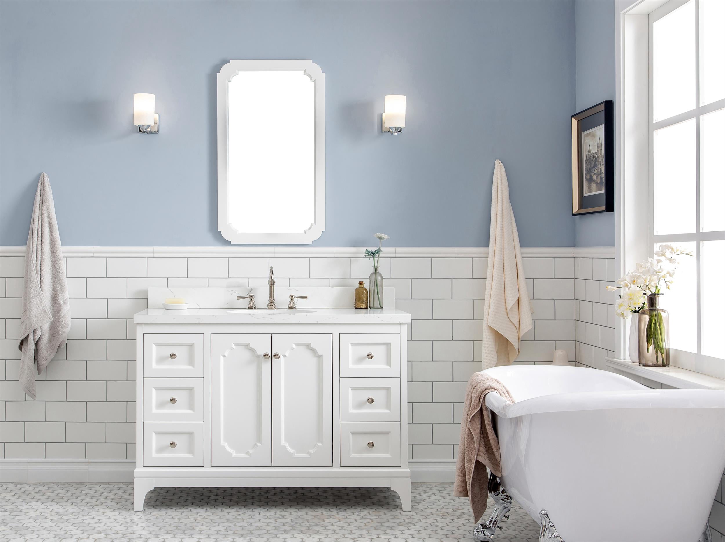 Water Creation Queen 48"W Wood Single Bathroom Vanity in Pure White ...