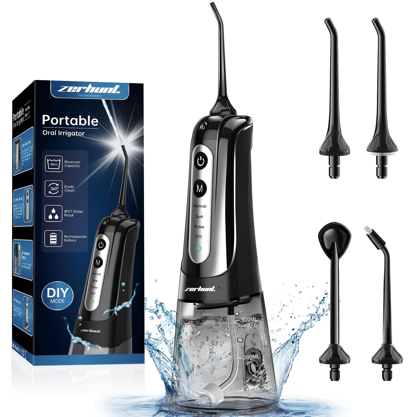 Water Dental Flosser Pick IFF17 for Teeth: 4 Modes Cordless Portable ...