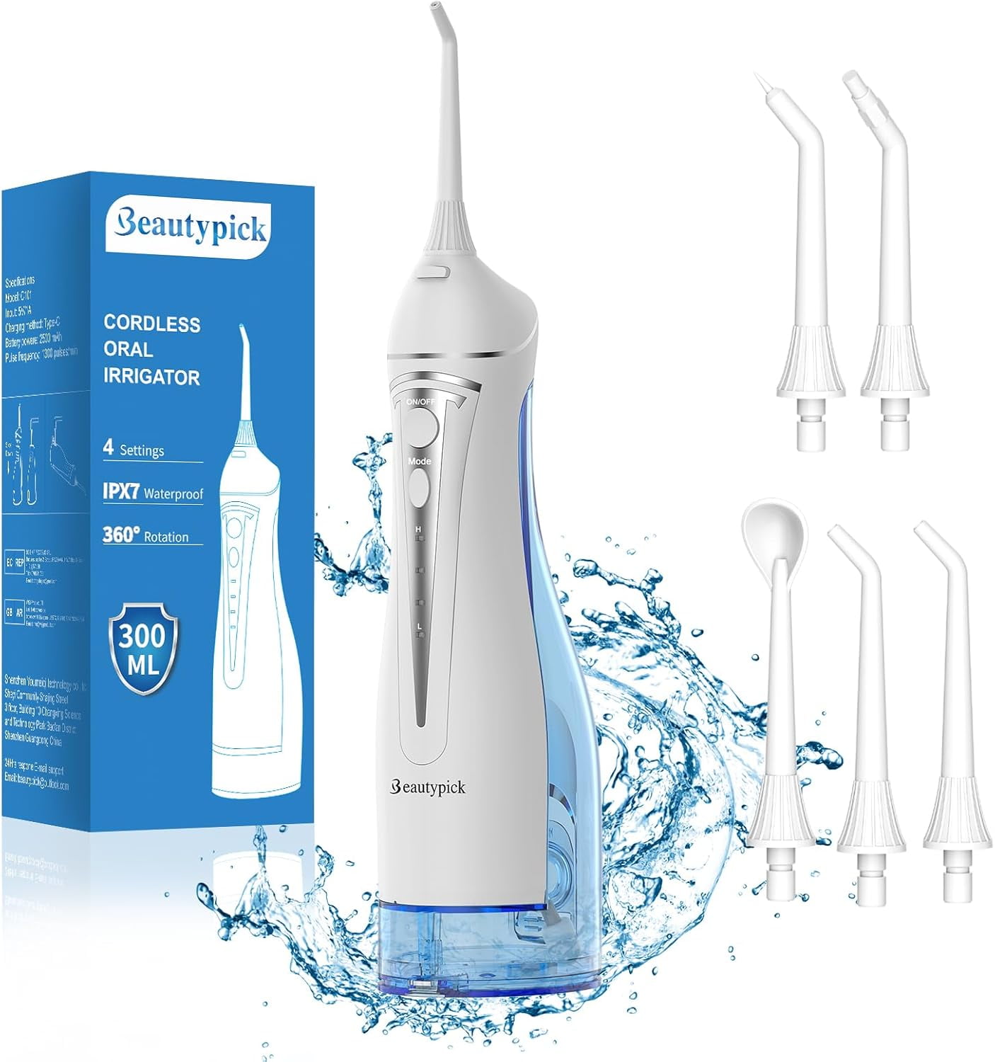 Water Dental Flosser Teeth Pick: Portable Cordless Oral Irrigator 300ML ...